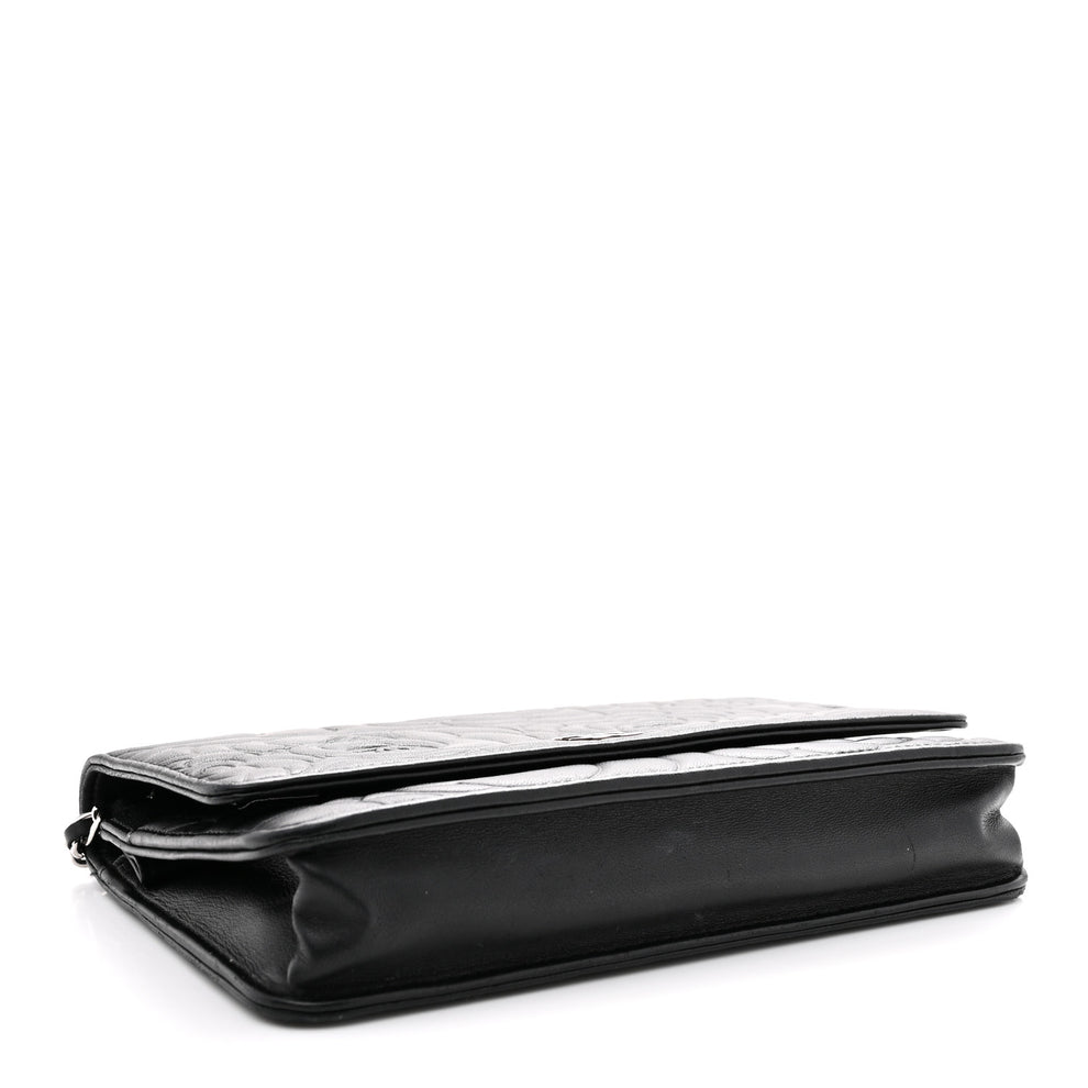 Chanel Lambskin Camellia Embossed Wallet On Chain WOC Black 1890960 ...