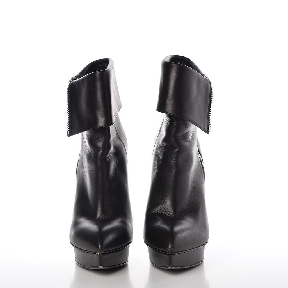 Saint Laurent Calfskin Janis 105 Fold Over Ankle Boots 37.5 Black ...
