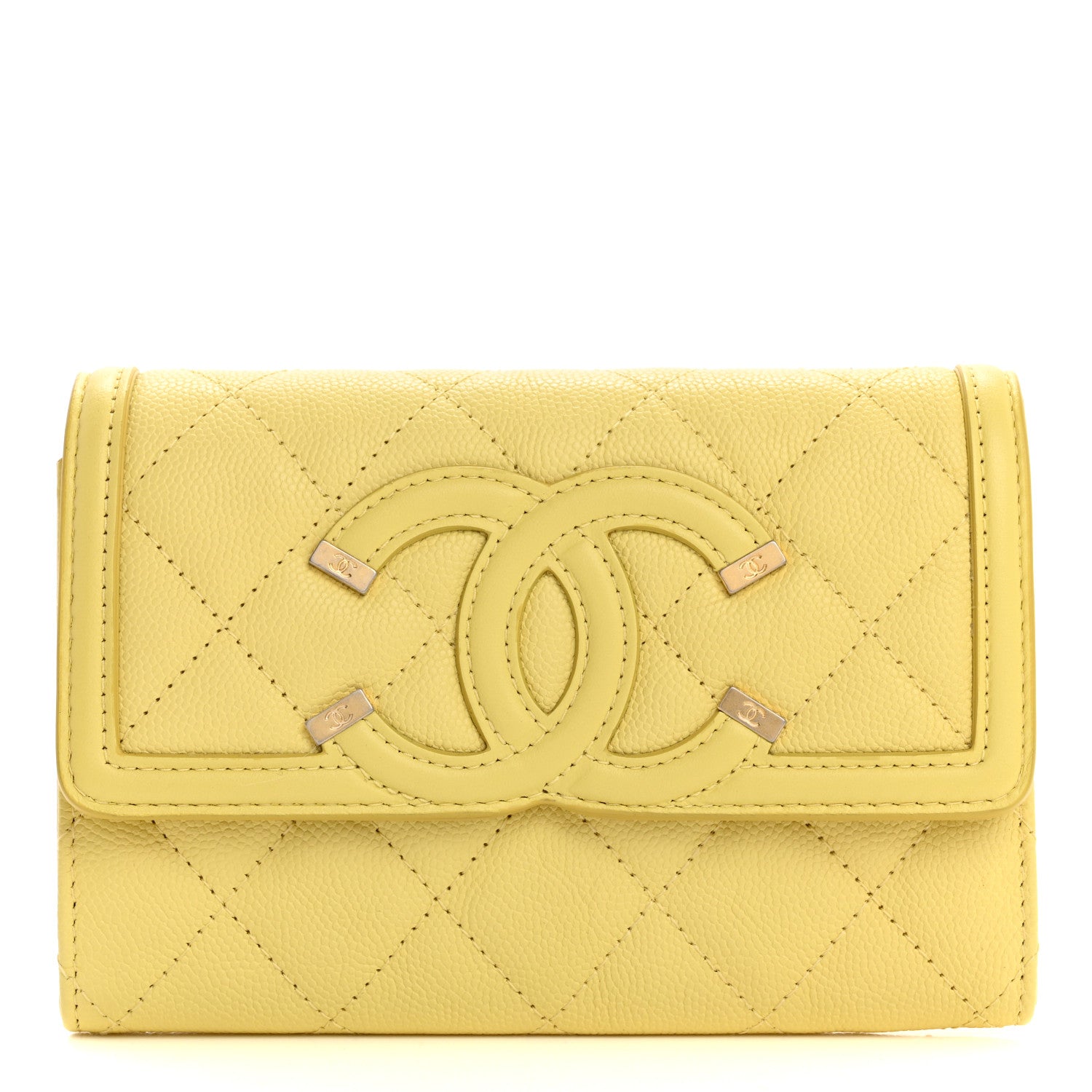 Chanel Caviar Quilted Medium Filigree Flap Wallet Yellow 1672923 ...