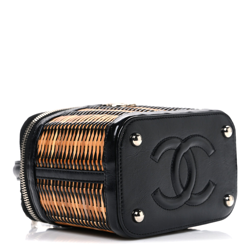 Chanel Calfskin Raffia Small Vanity Case Bag Black Beige 1780610 ...