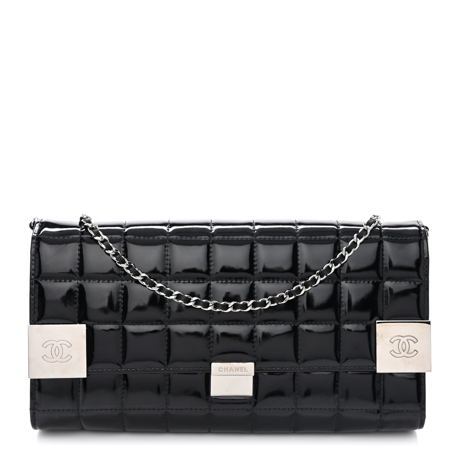 Chanel Patent Chocolate Bar Chain Clutch Black 1456896 – FASHIONPHILE