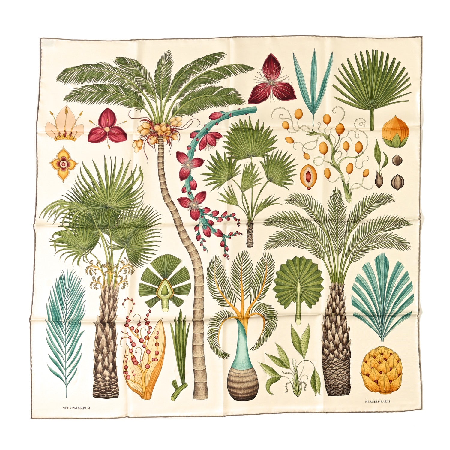 Hermes Silk Index Palmarum Scarf 90 Ivoire Vert Olive 1635402 ...