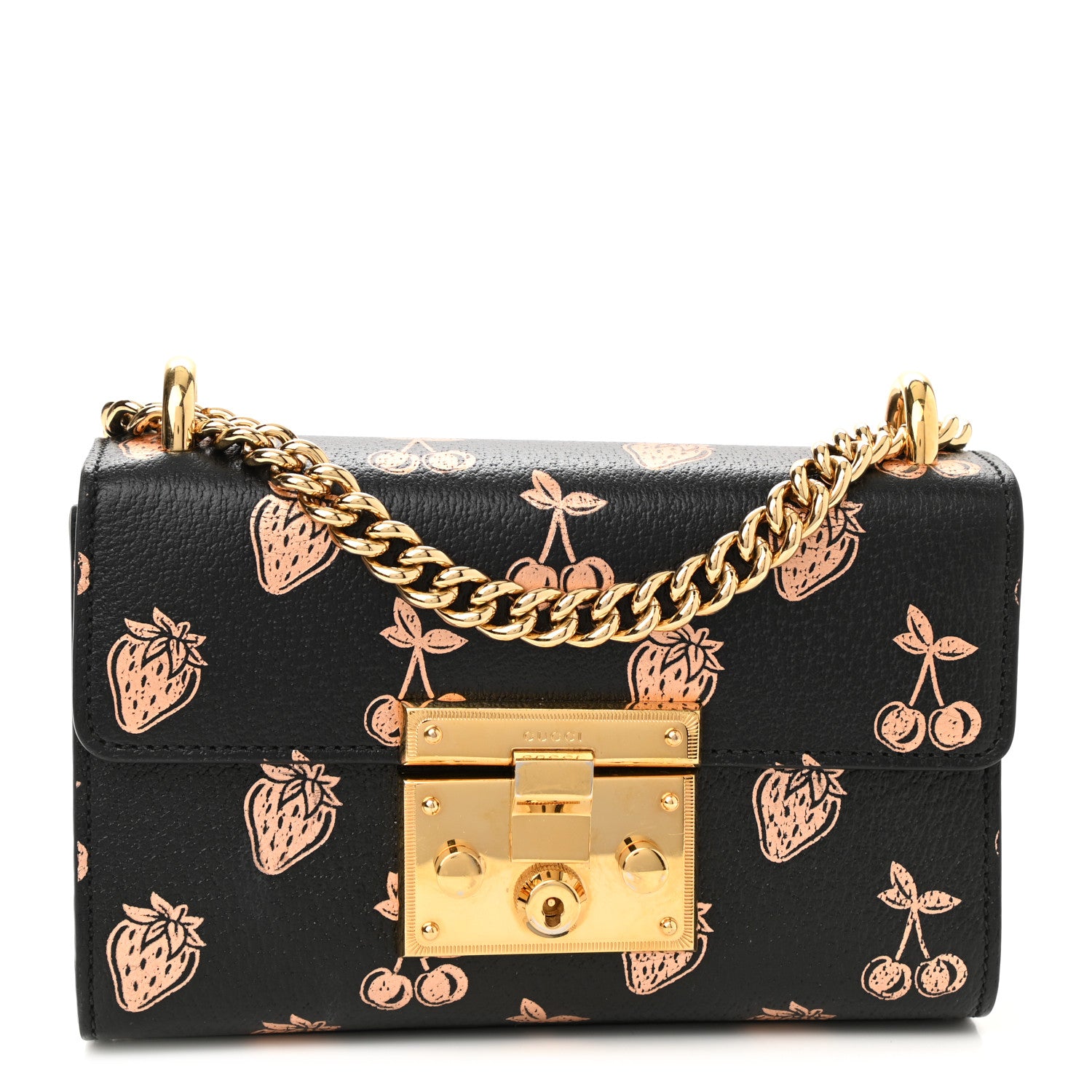 Gucci Textured Dollar Calfskin Berry Print Small Padlock Shoulder Bag ...
