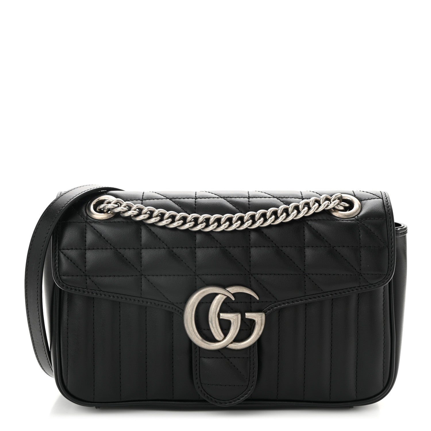 Gucci Calfskin Matelasse Aria Small GG Marmont Shoulder Bag Black ...