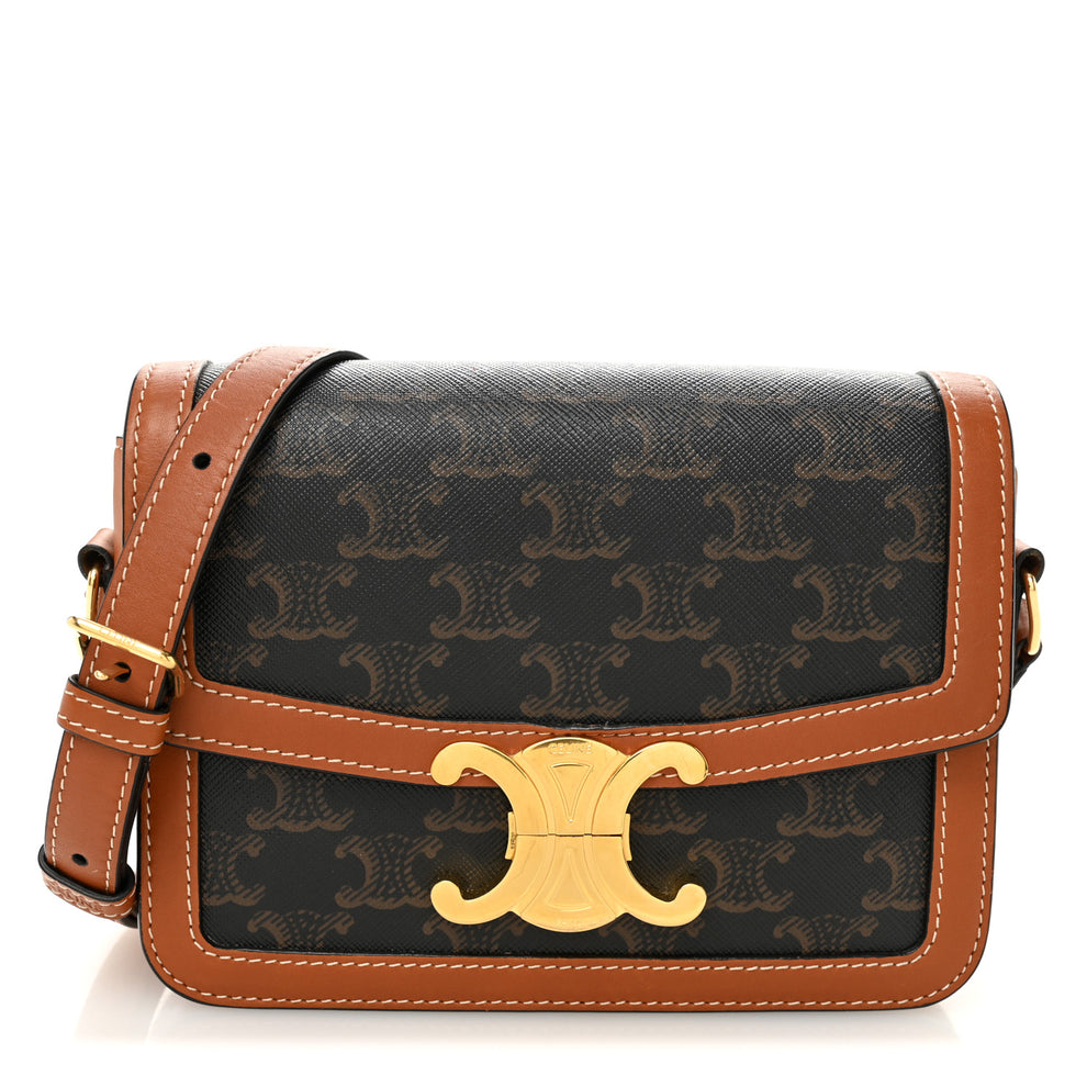 Celine Calfskin Triomphe Canvas Teen Triomphe Bag Tan 1800495 ...