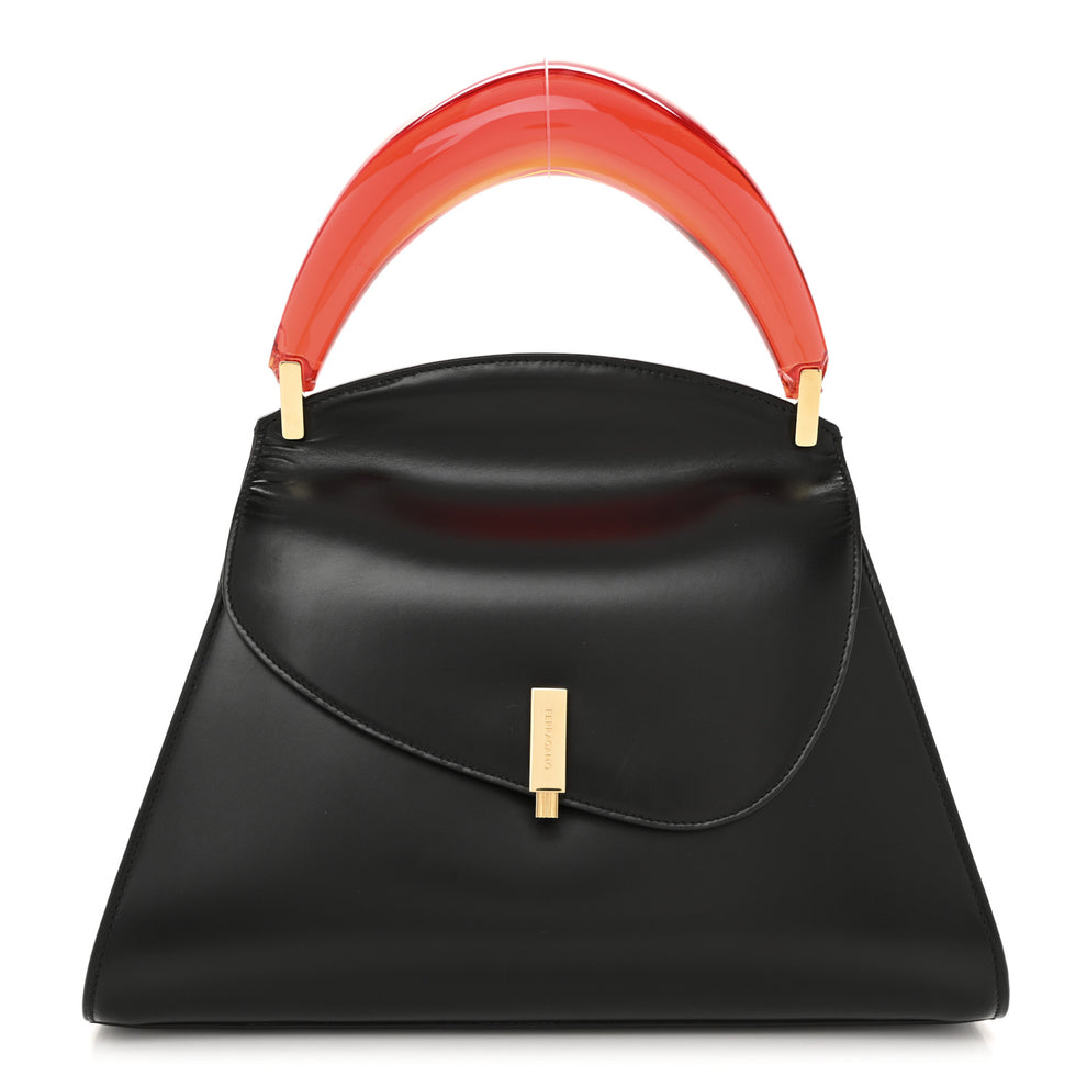 Salvatore Ferragamo Calfskin Prism Top Handle Bag Black 1799532 ...