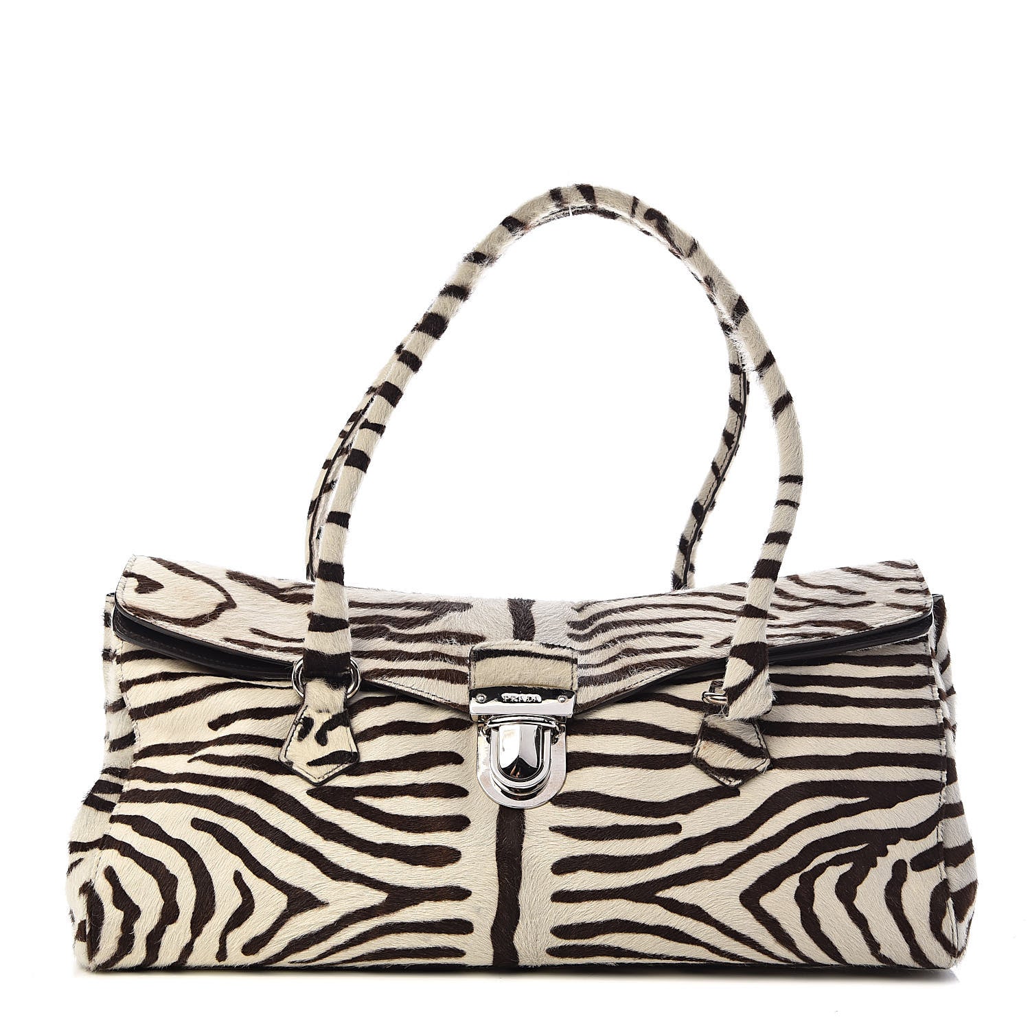 Prada Calf Hair Zebra Print Easy Foldover Pushlock Satchel White Moro ...