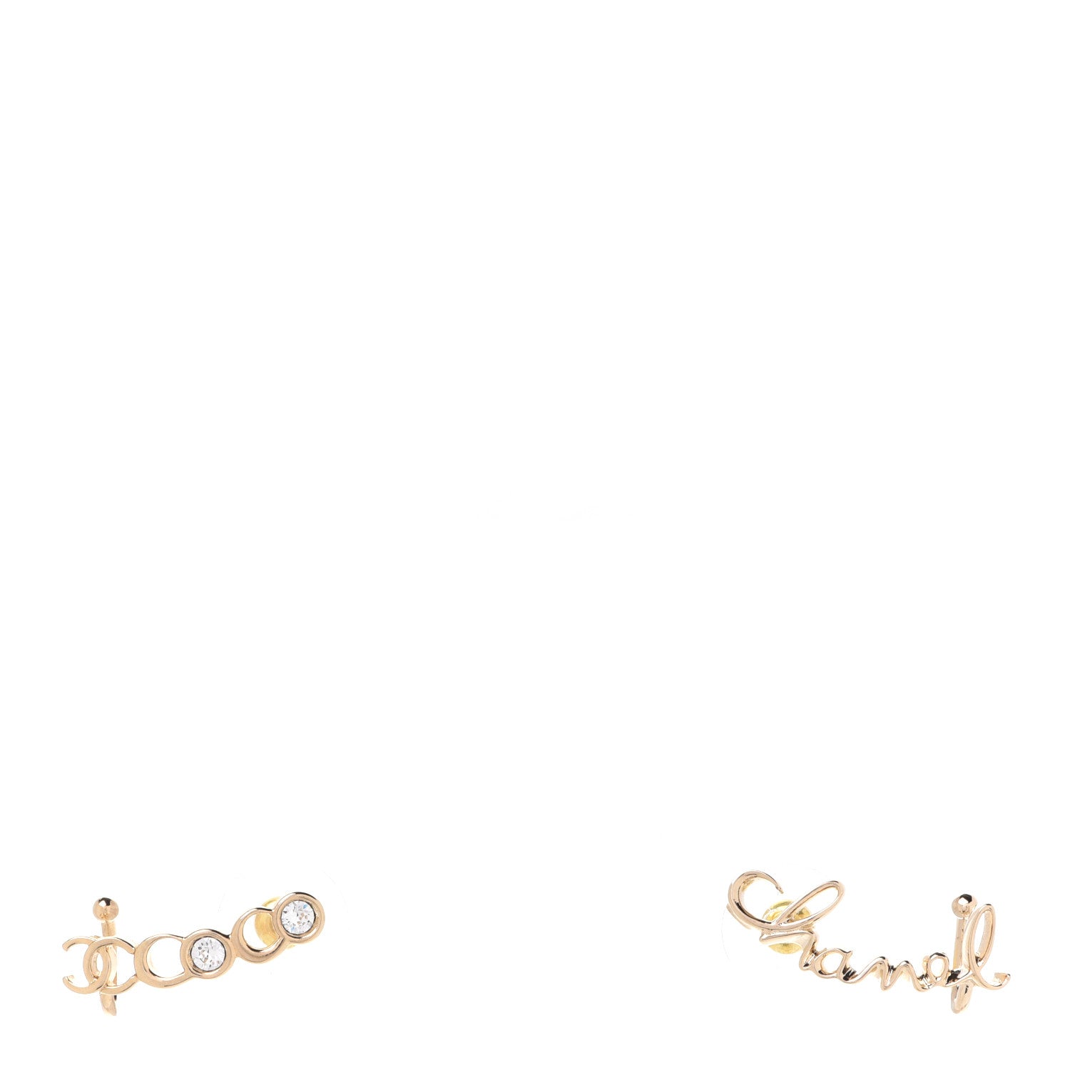 Chanel Metal Crystal Coco Script CC Climber Earrings Gold 935435 ...