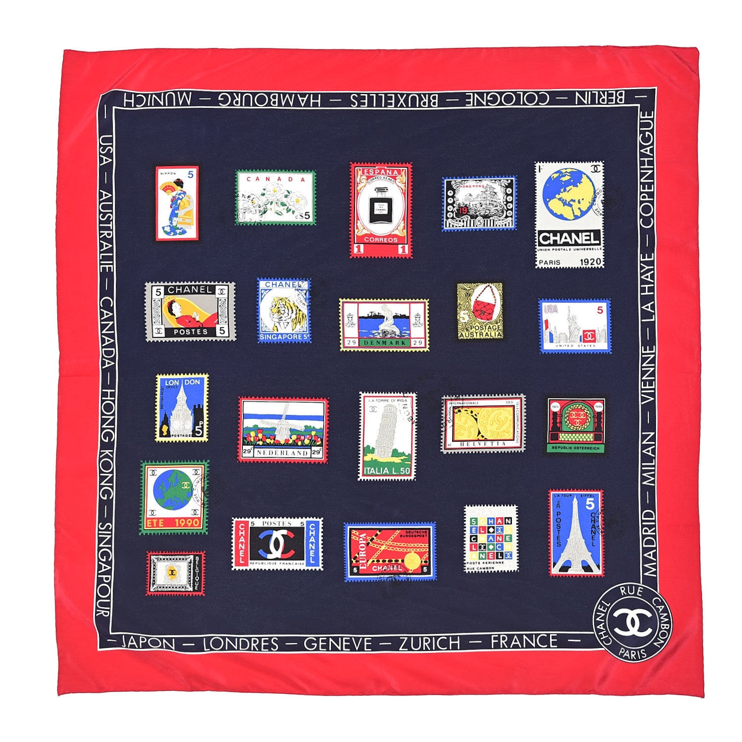 Chanel Silk Flags Square Scarf Red Black 522040 – FASHIONPHILE