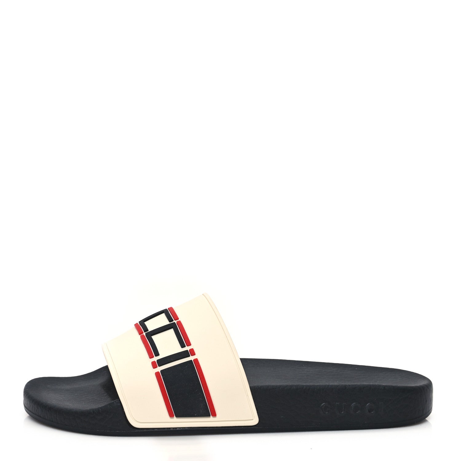 Gucci Rubber Stripe Mens Pool Slide Sandals 9 Ecru Poppy Black 1644508 ...