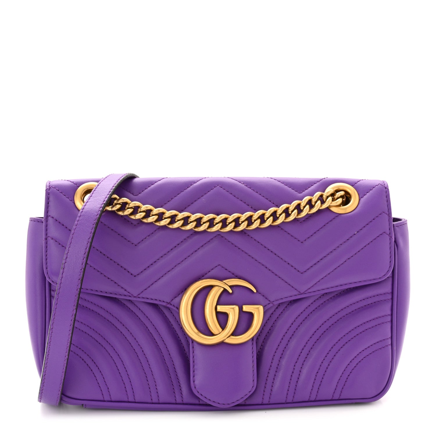 Gucci Calfskin Matelasse Small GG Marmont Shoulder Bag Shine Purple ...