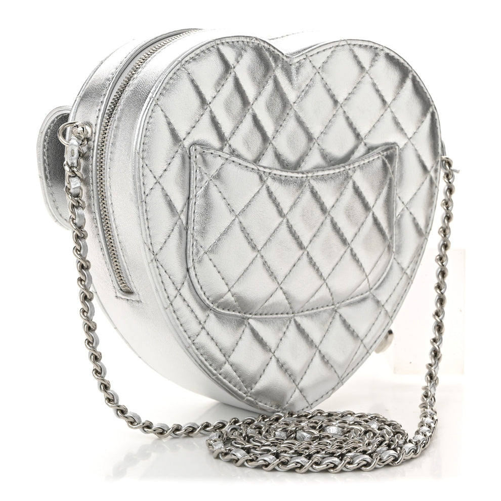 Chanel Metallic Lambskin Quilted Large CC In Love Heart Bag Silver ...