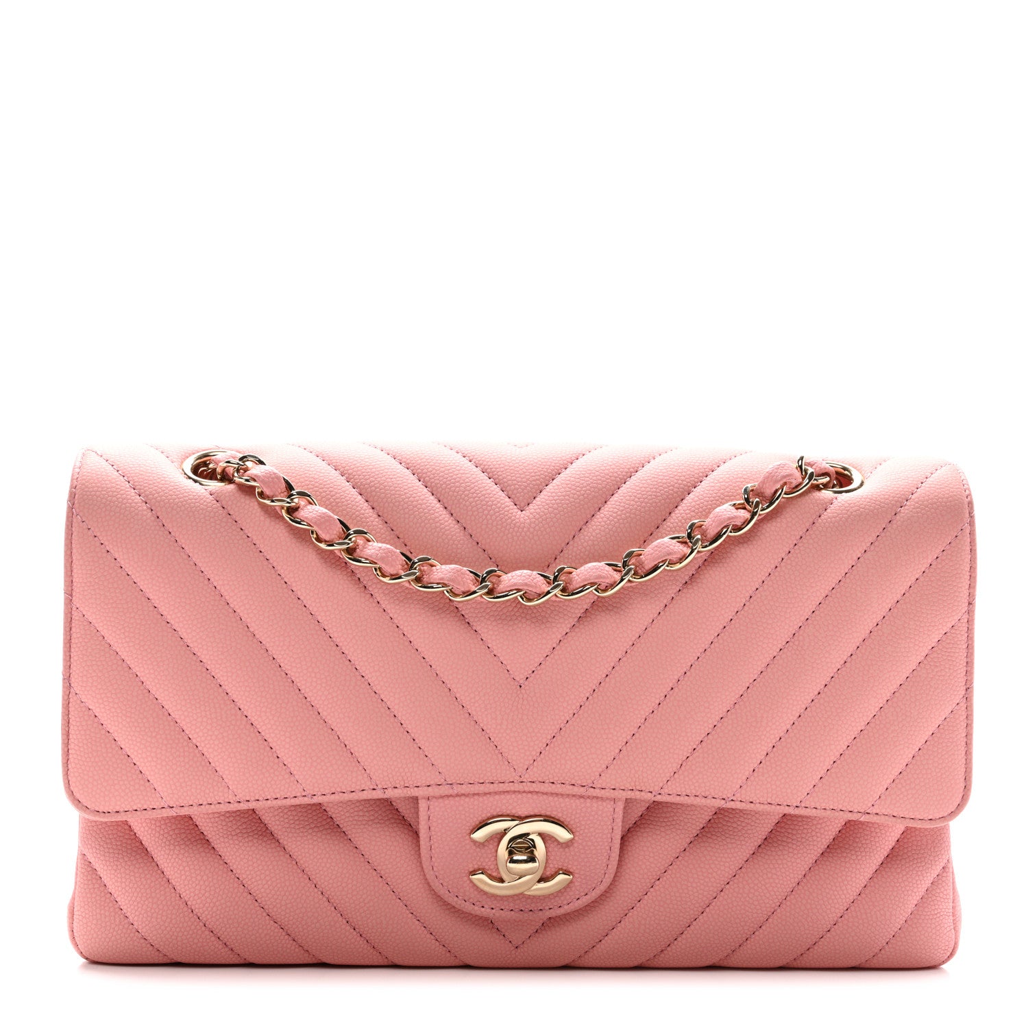 Chanel Caviar Flat Chevron Quilted Medium Double Flap Pink 1819635 ...