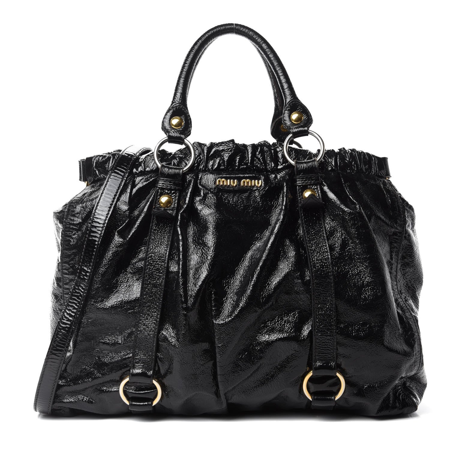 Miu Miu Vernice Gathered Tote Black 728542 – FASHIONPHILE