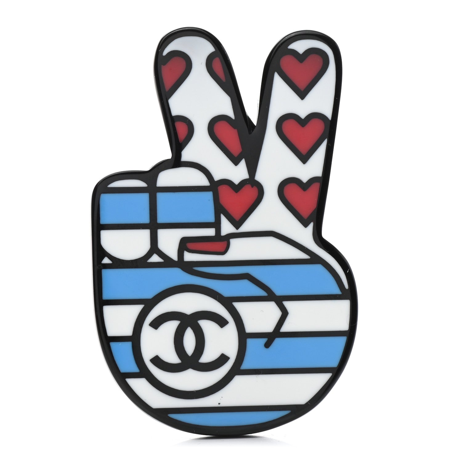 Chanel Resin Peace Sign Emoji Brooch Red White Blue 998648 – FASHIONPHILE