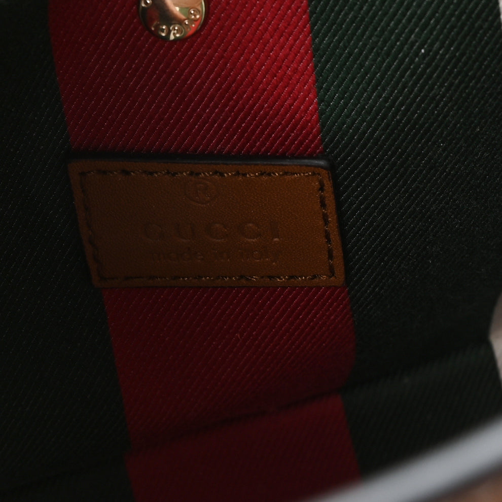 Gucci GG Supreme Monogram Emblem Mini Bucket Bag Beige Dark Brown ...