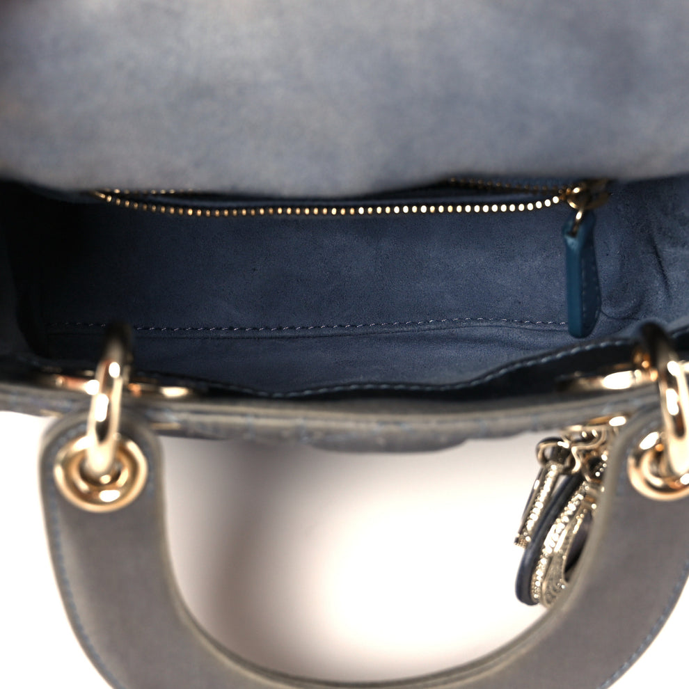 Christian Dior Satin Swarovski Crystal Cannage Mini Lady Dior Grey ...