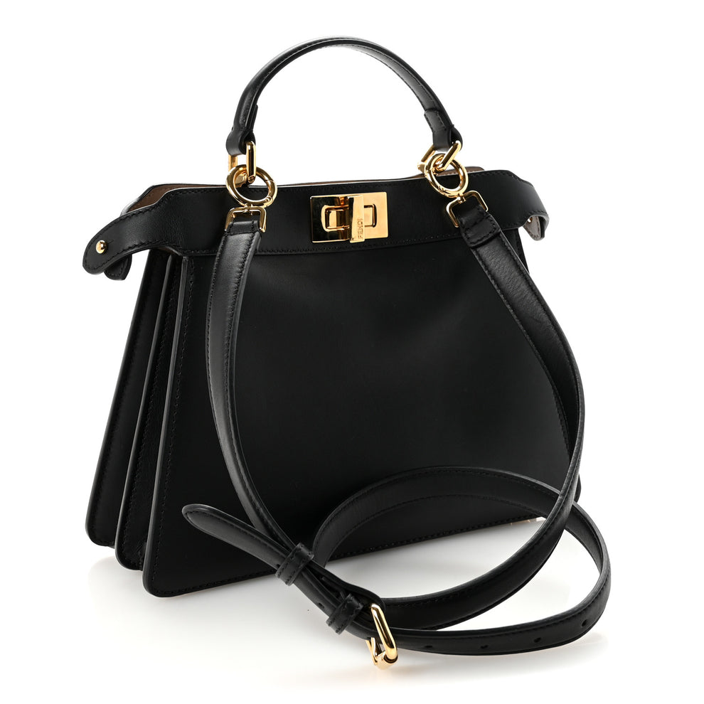 Fendi Vitello Seta Nappa Bi-Color Small Peekaboo I SEE U Satchel Black ...