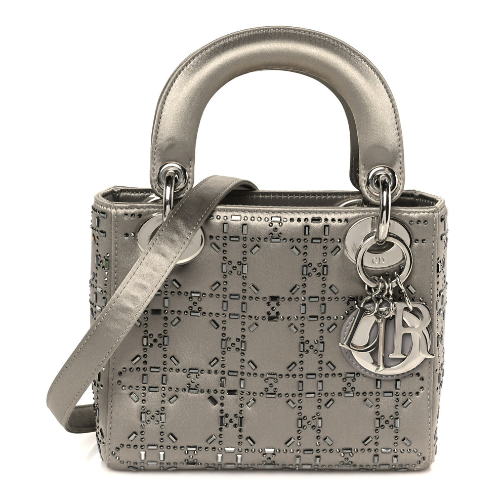 Christian Dior Satin Crystal Cannage Mini Lady Dior Gray 1812949 ...