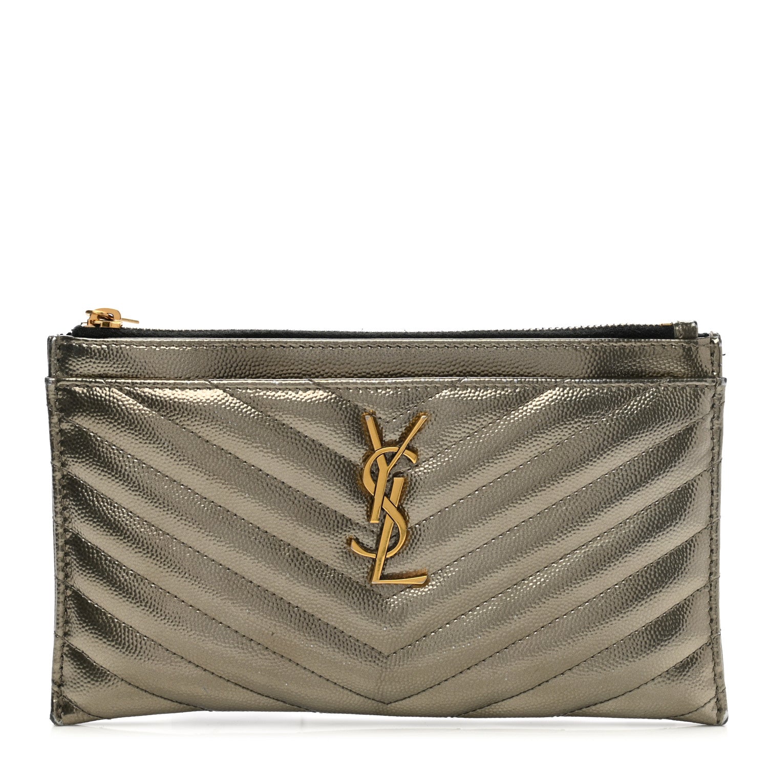 Saint Laurent Metallic Grain De Poudre Matelasse Chevron Monogram Bill ...