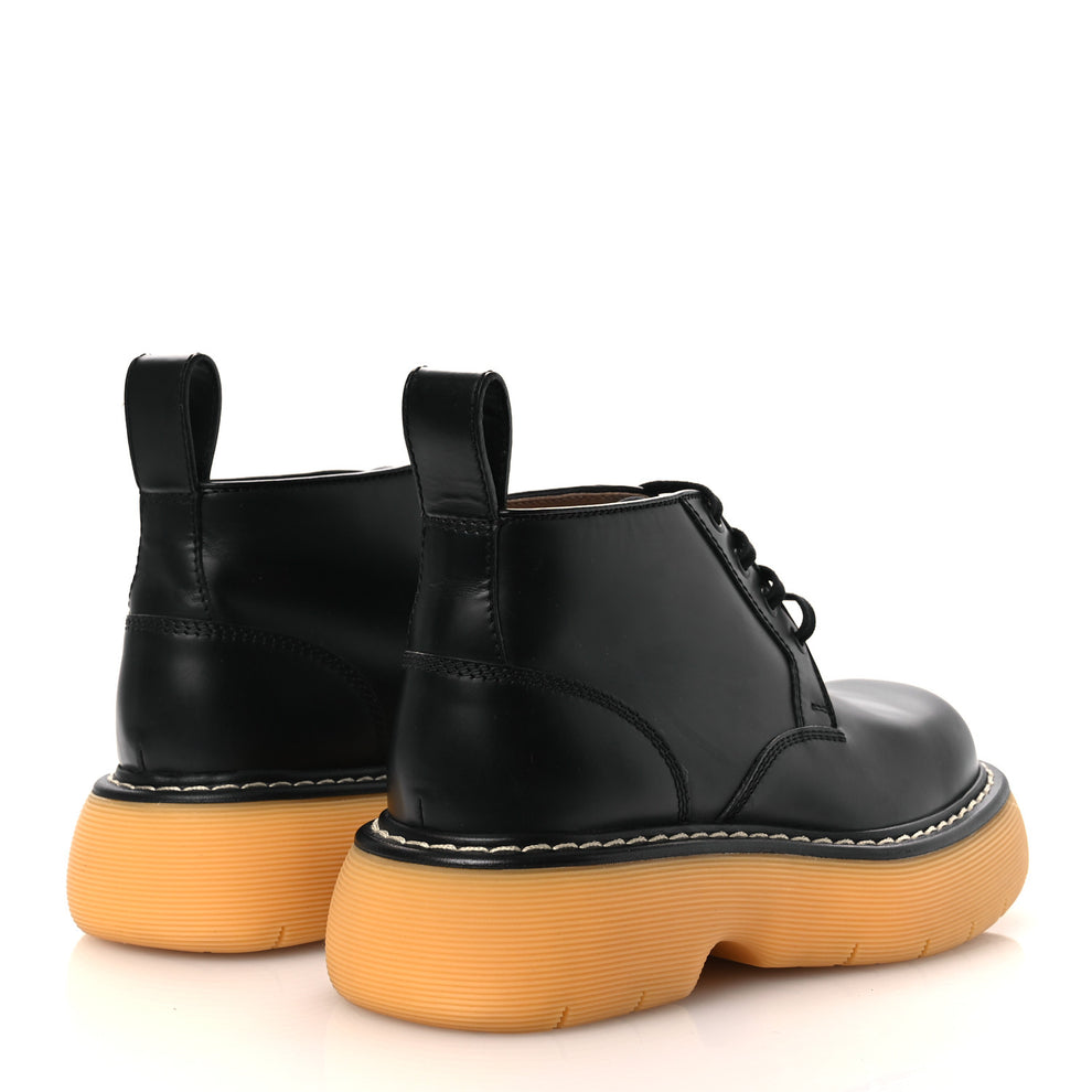 Bottega Veneta Calfskin Bounce Lace Up Ankle Boots All 38 Black Natural ...