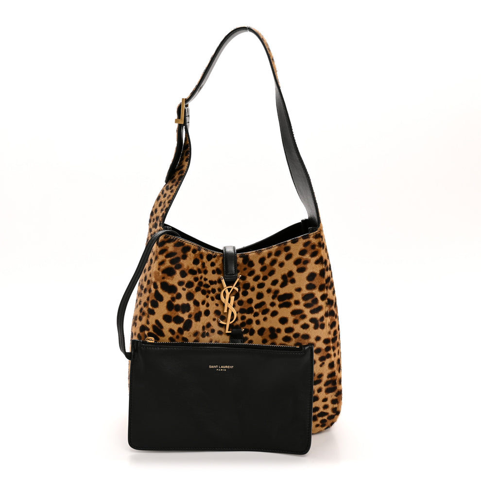 Saint Laurent Pony Hair Calfskin Leopard Print Small Le 5 A 7 Soft Hobo ...