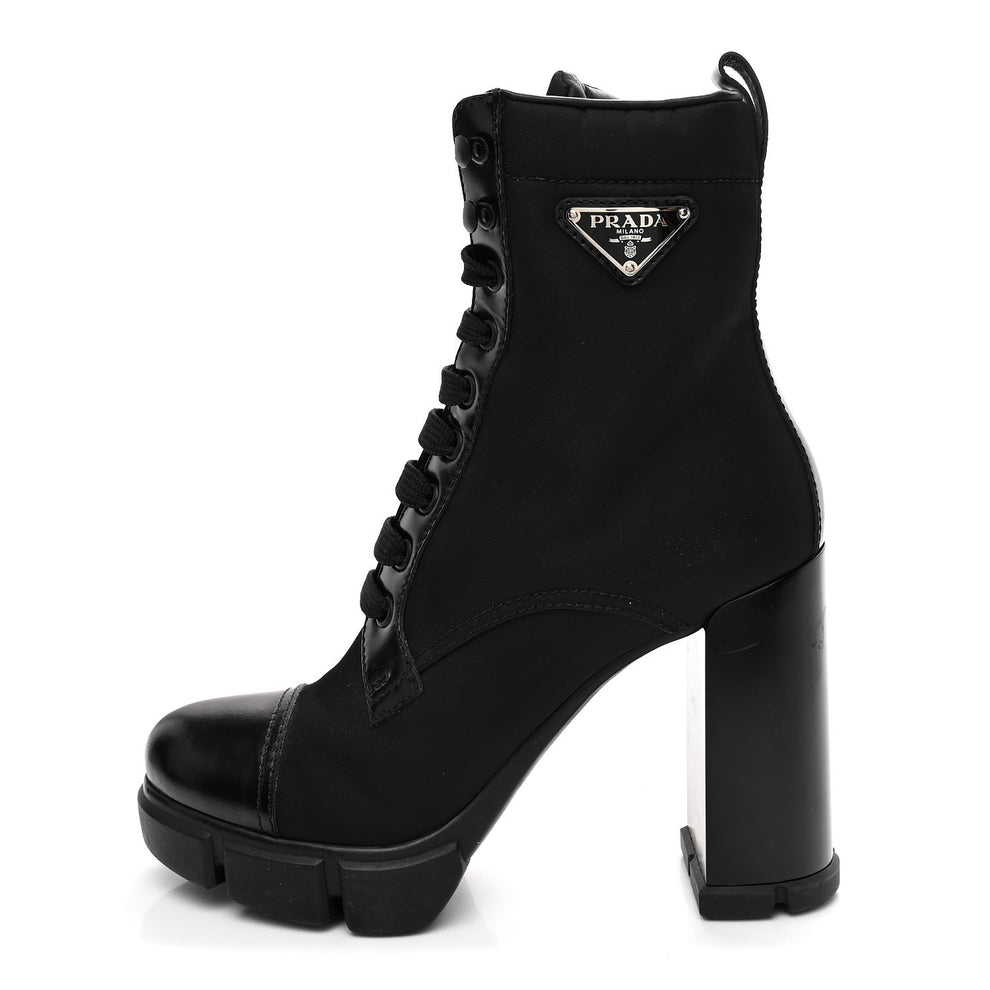 Prada Vitello Montana Re-Nylon Metal Triangle Logo 110mm Ankle Boots 36 ...