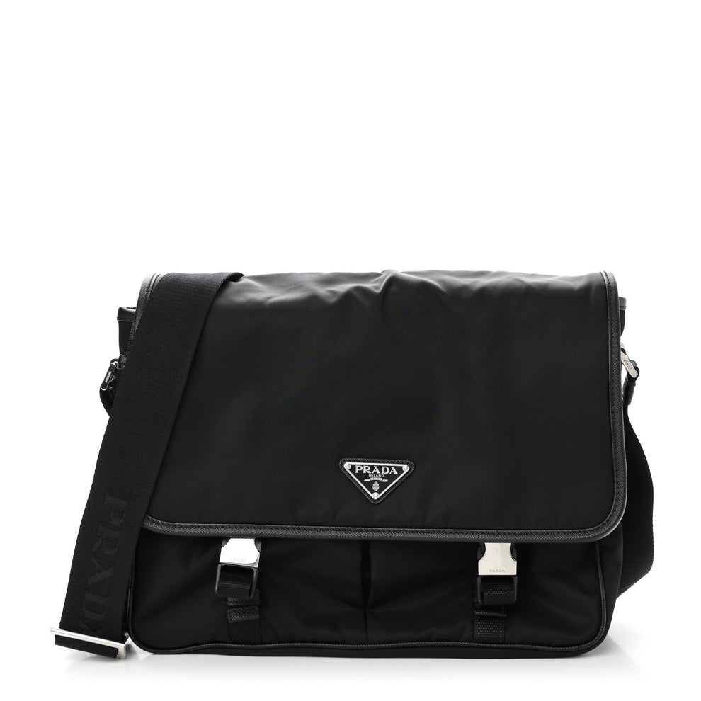Prada Tessuto Nylon Saffiano Large Double Snap Buckle Messenger Bag ...