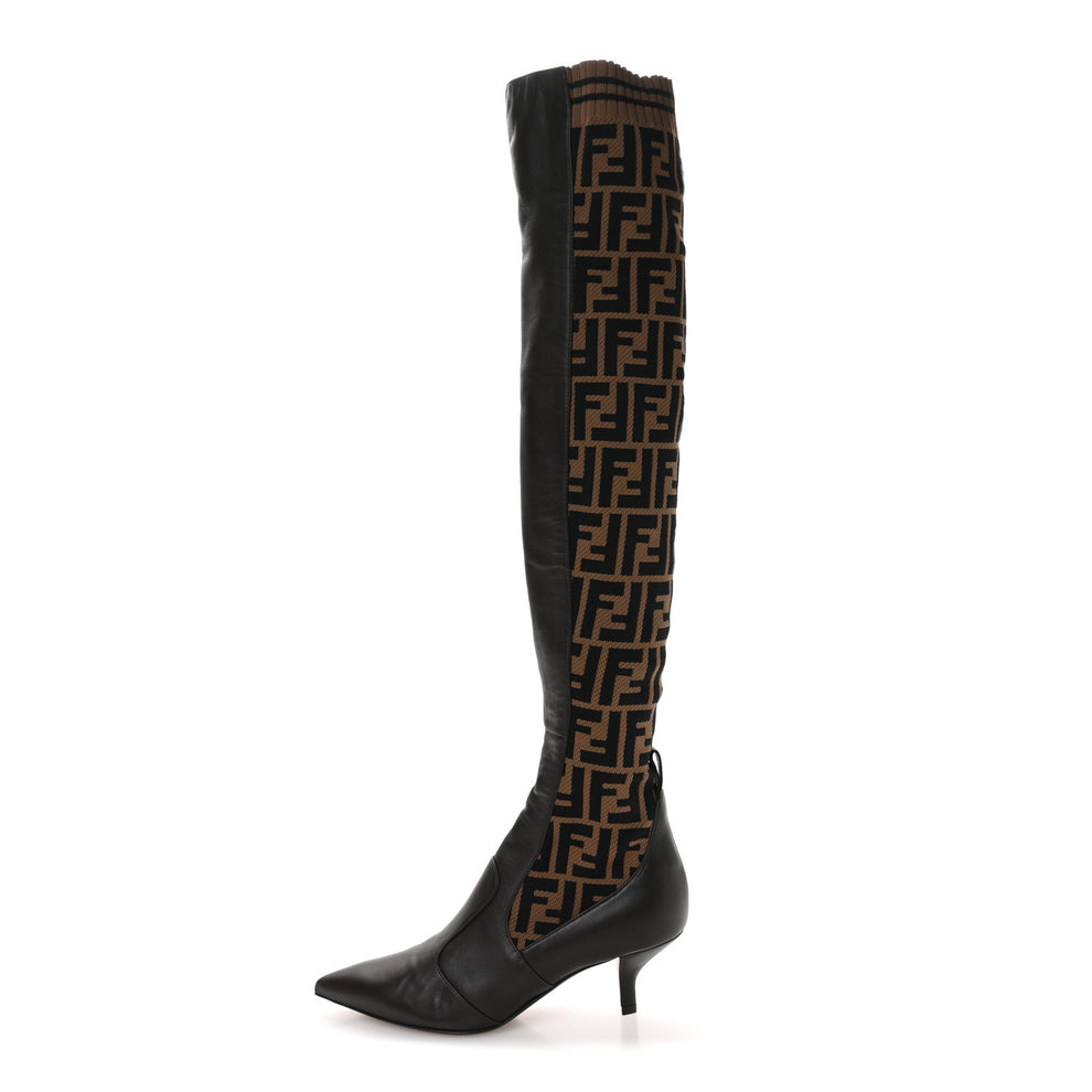 Fendi Nappa Microfiber Fabric FF Rockoko Thigh High Boots 37 Ebano ...