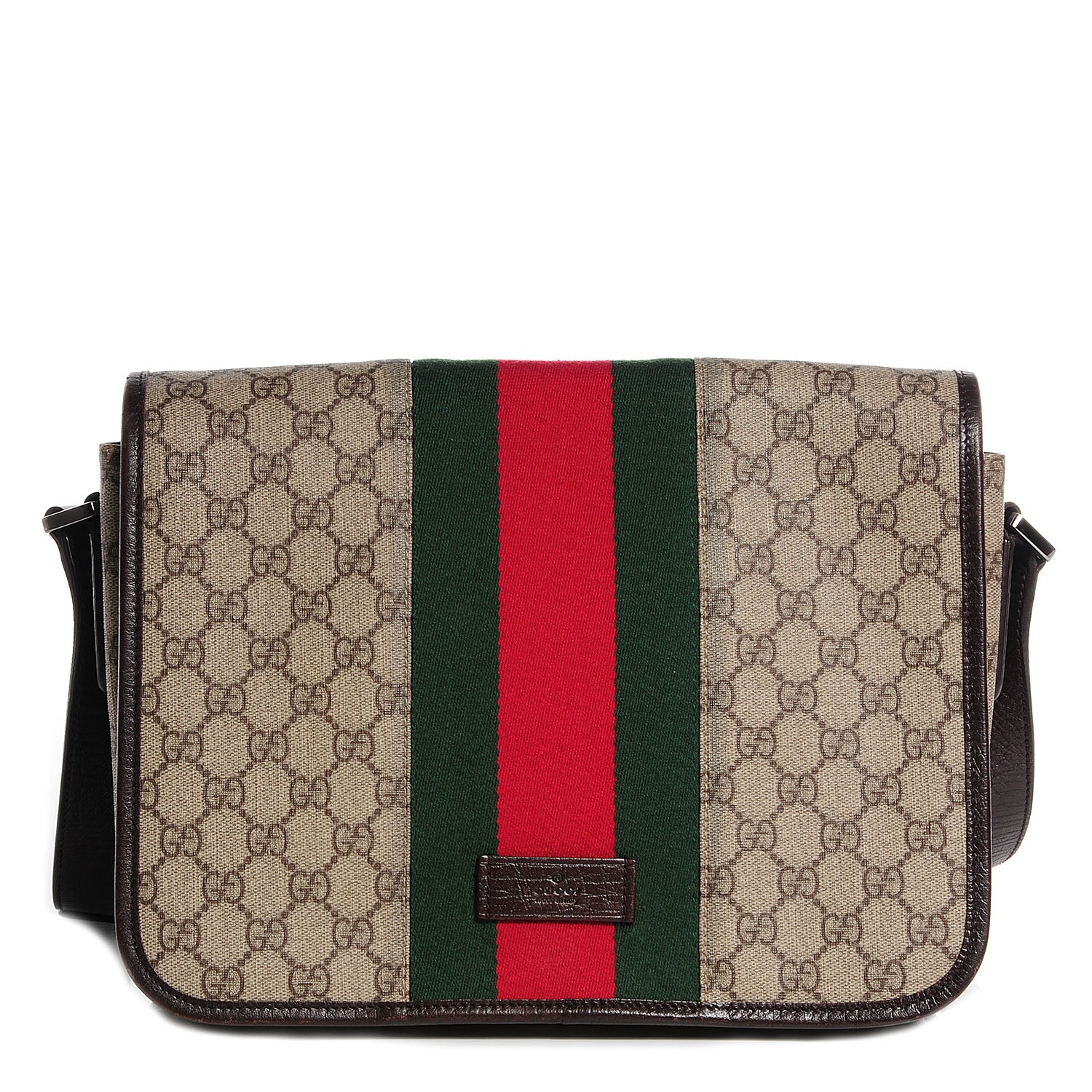 Gucci GG Plus Monogram Web Large Flap Messenger Beige Dark Brown 89411 ...