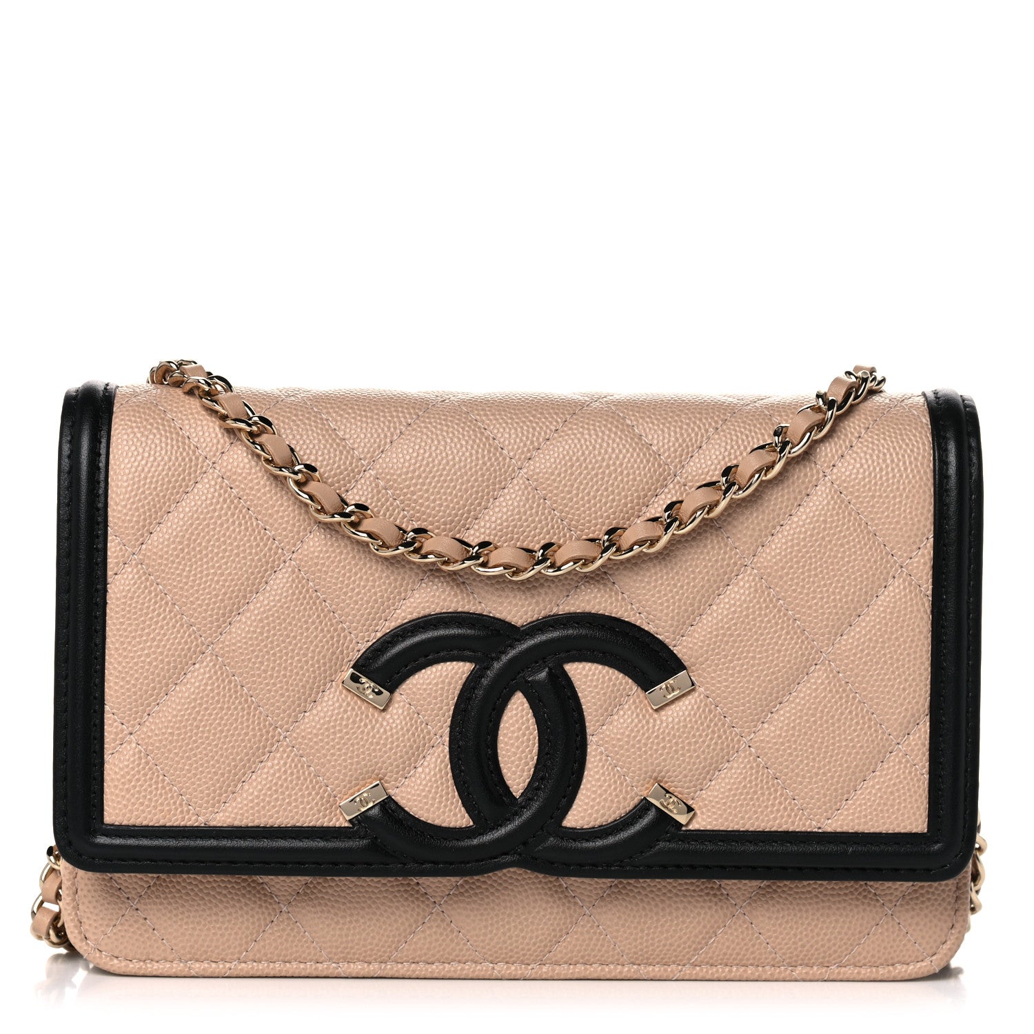 Chanel Caviar Quilted CC Filigree Wallet On Chain WOC Beige Black ...