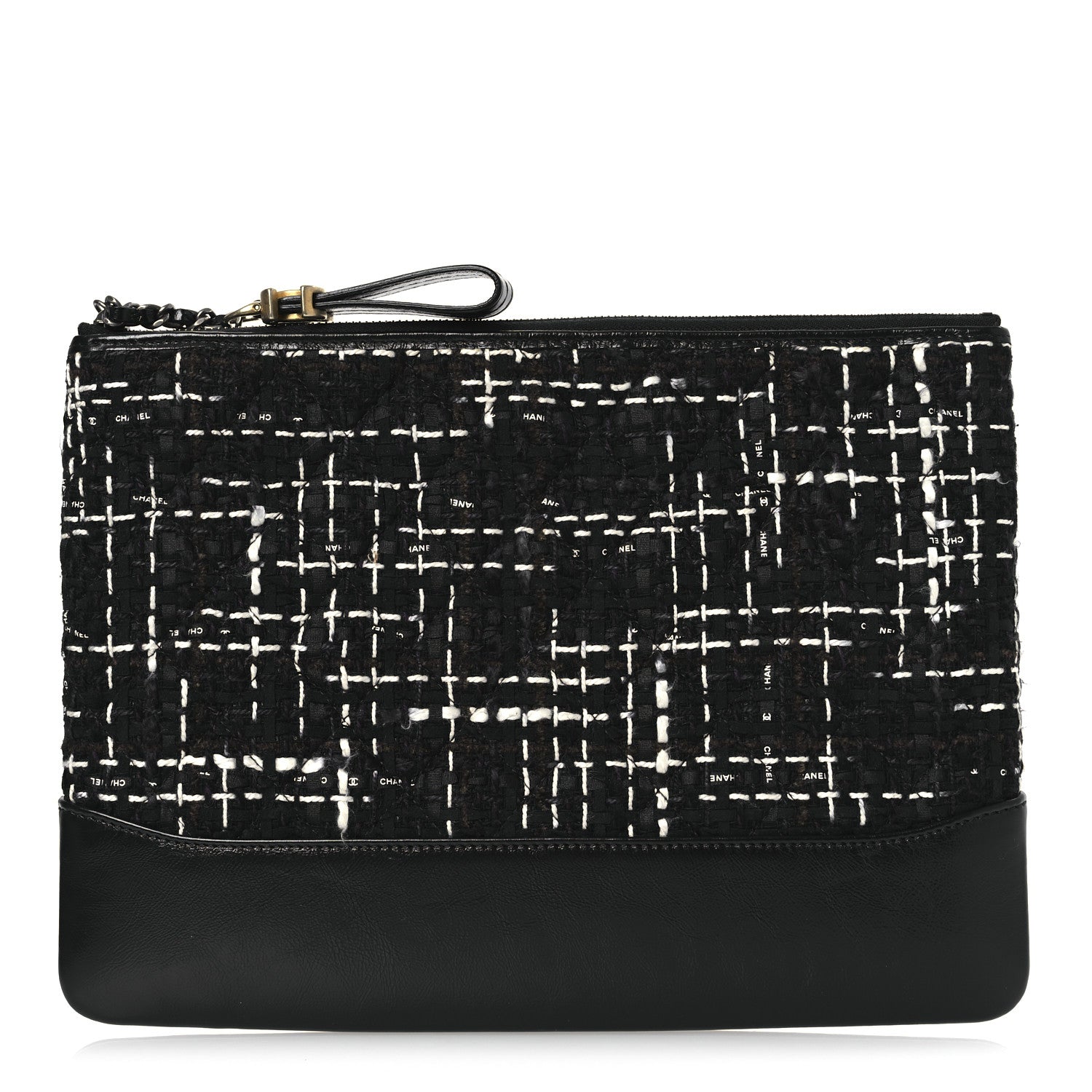 Chanel Tweed Calfskin Quilted Medium Cosmetic Pouch Black White 1733656 ...