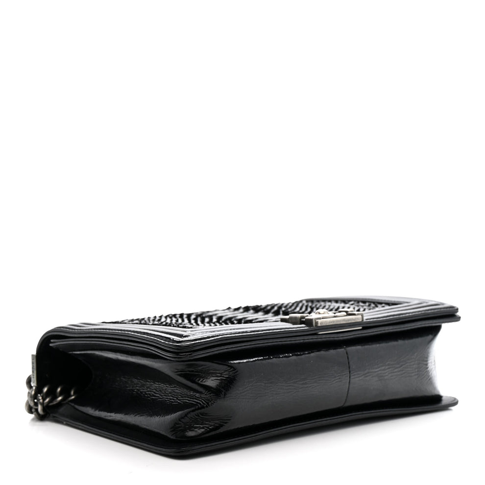 Chanel Patent Calfskin Snakeskin New Medium Boy Flap Black Silver ...