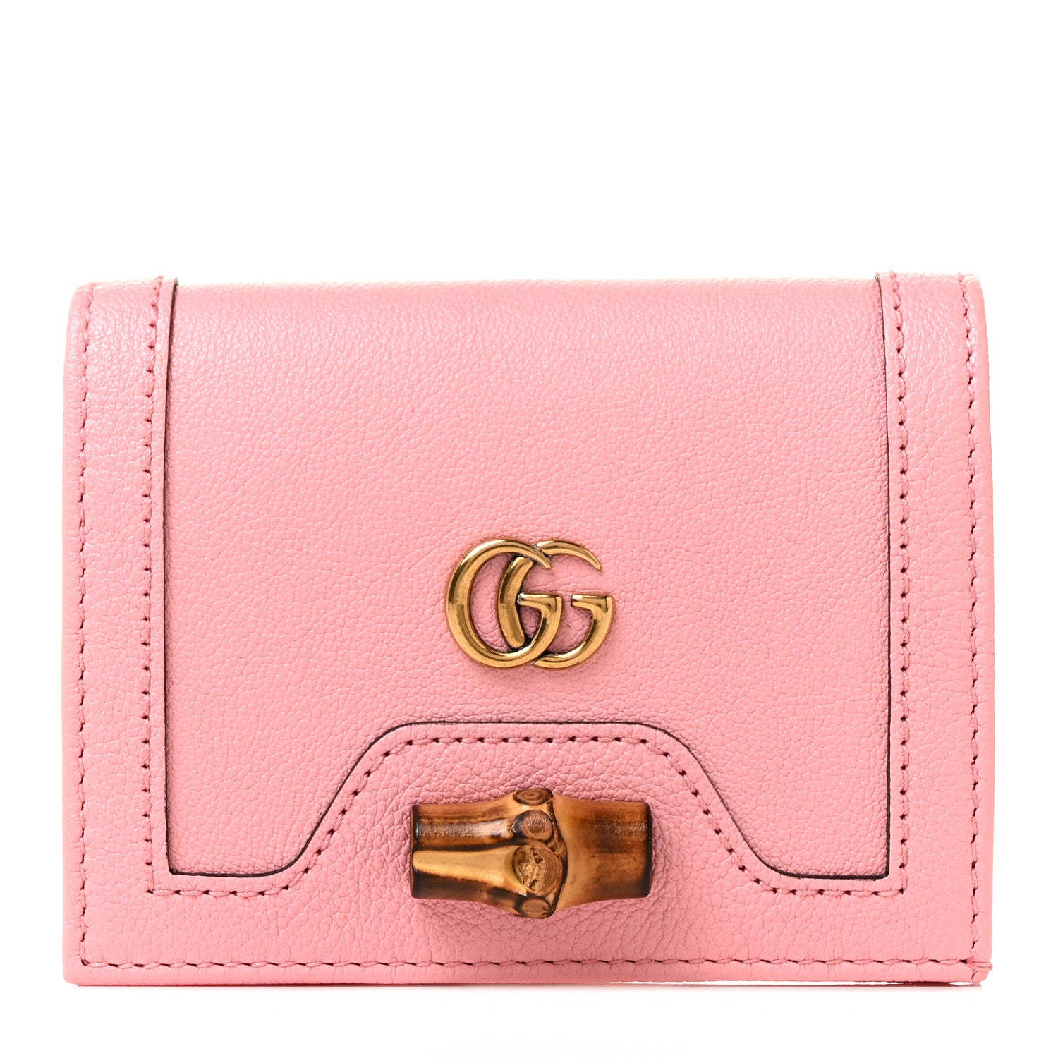 Gucci Wonka Grain Calfskin Diana Card Case Wallet Wild Rose 1007546 ...