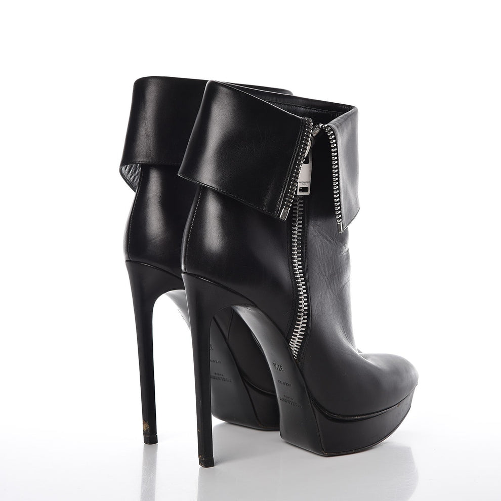Saint Laurent Calfskin Janis 105 Fold Over Ankle Boots 37.5 Black ...