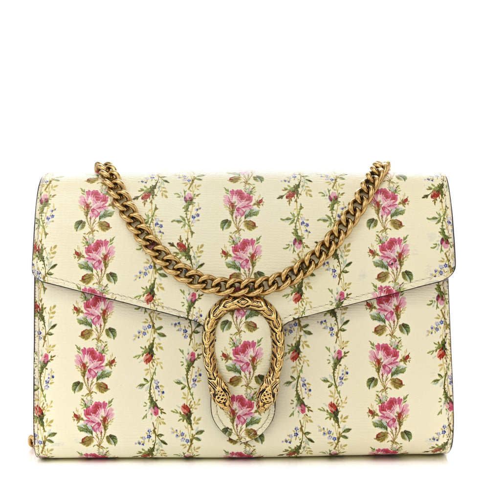 Gucci Calfskin Floral Print Mini Dionysus Chain Wallet Ivory Pink ...