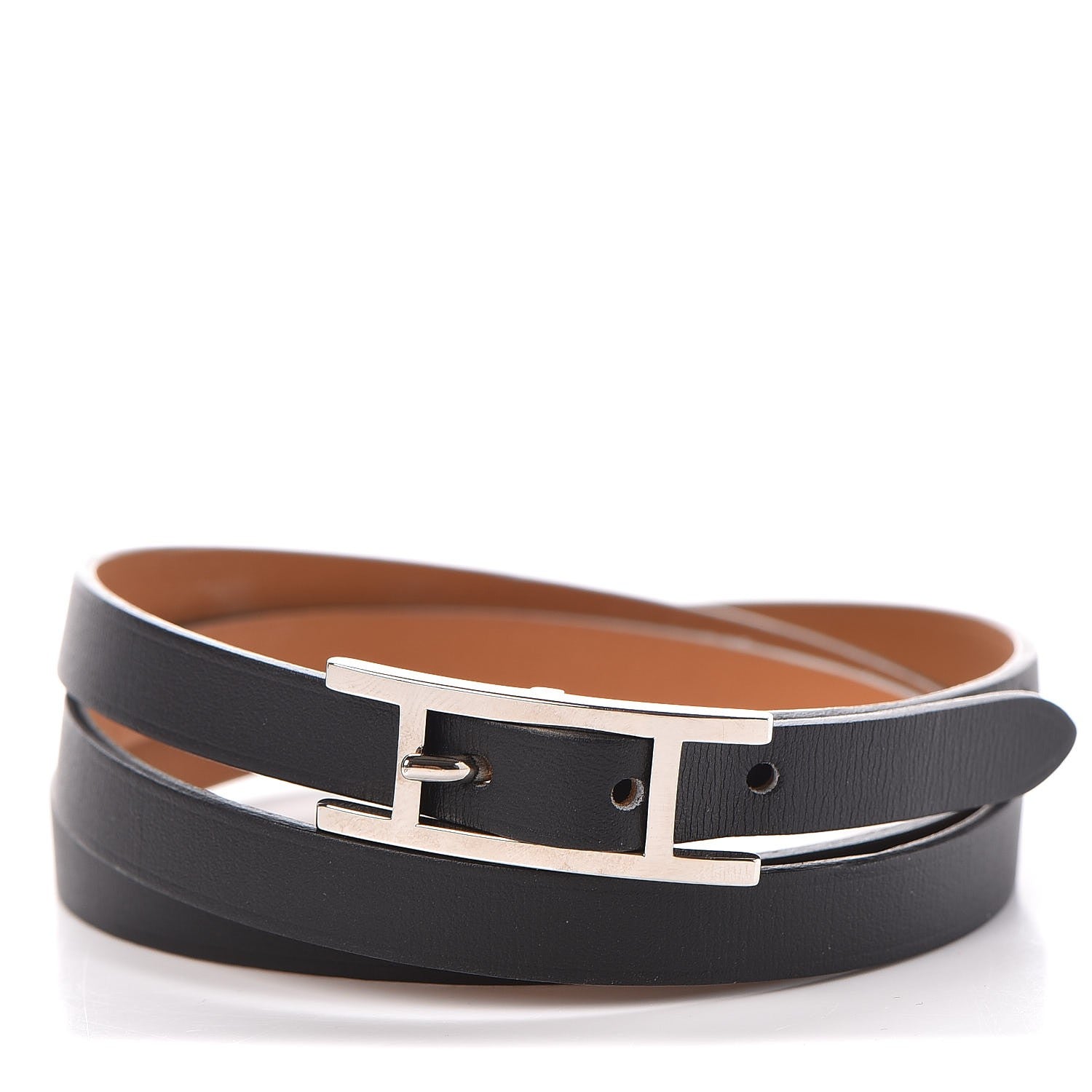Hermes Chamonix Hapi 3MM Triple Tour Wrap Bracelet S Black 301496 ...