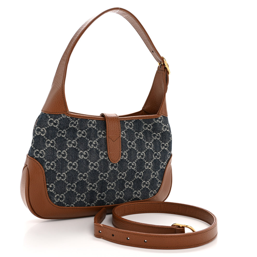 Gucci New Denim GG Monogram Calfskin Small Jackie 1961 Hobo Blue Tea ...
