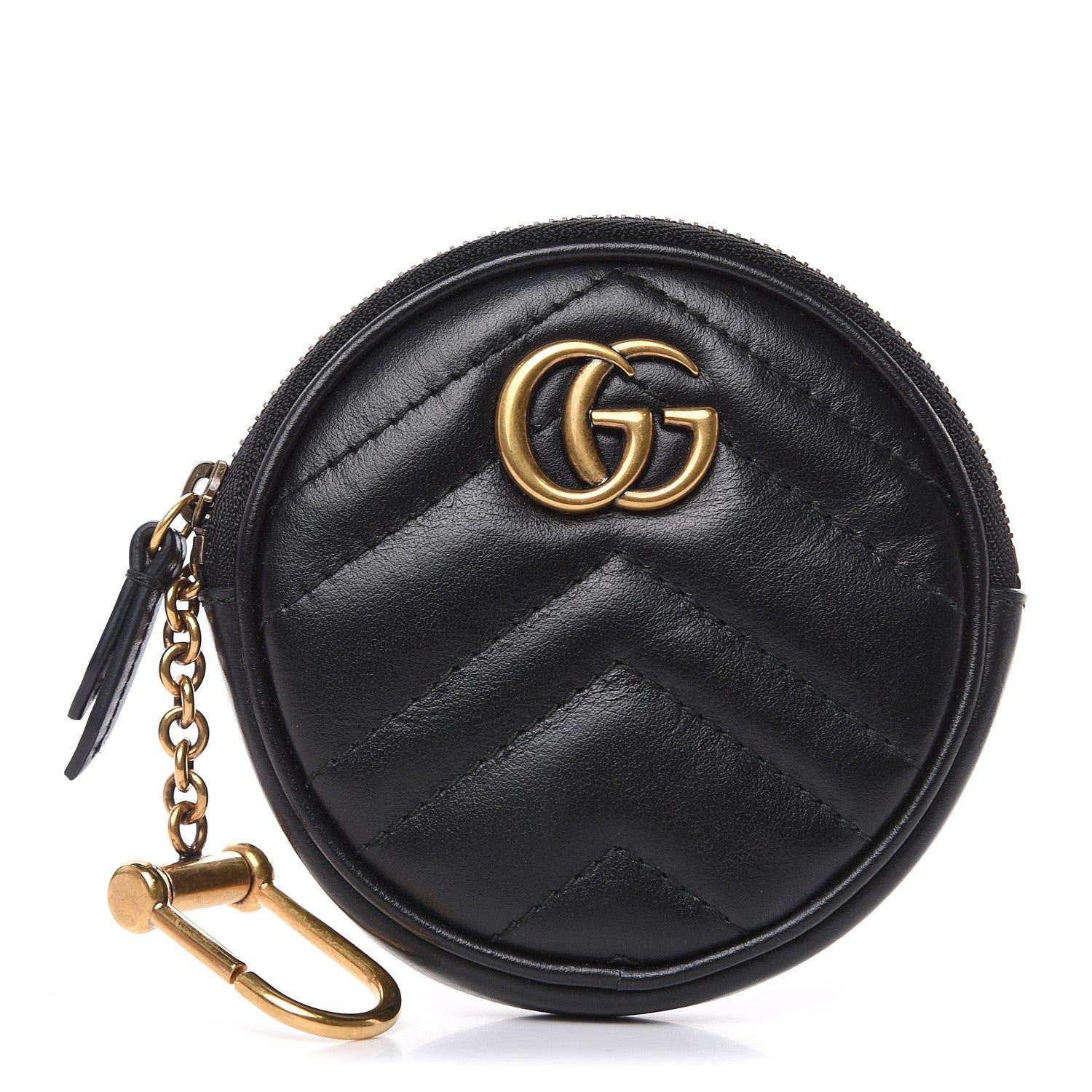 Gucci Calfskin Matelasse GG Marmont Round Coin Purse Black 477027 ...