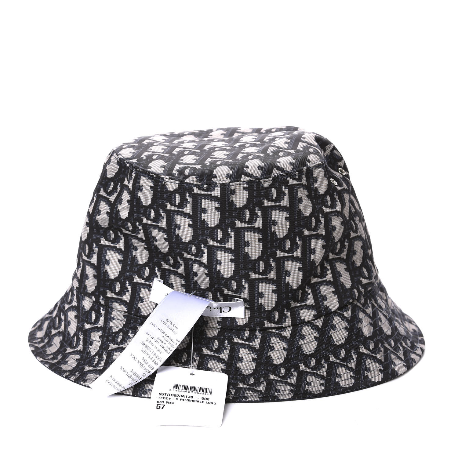 Christian Dior Oblique Reversible Teddy Brim Bucket Hat 57 Blue 607544
