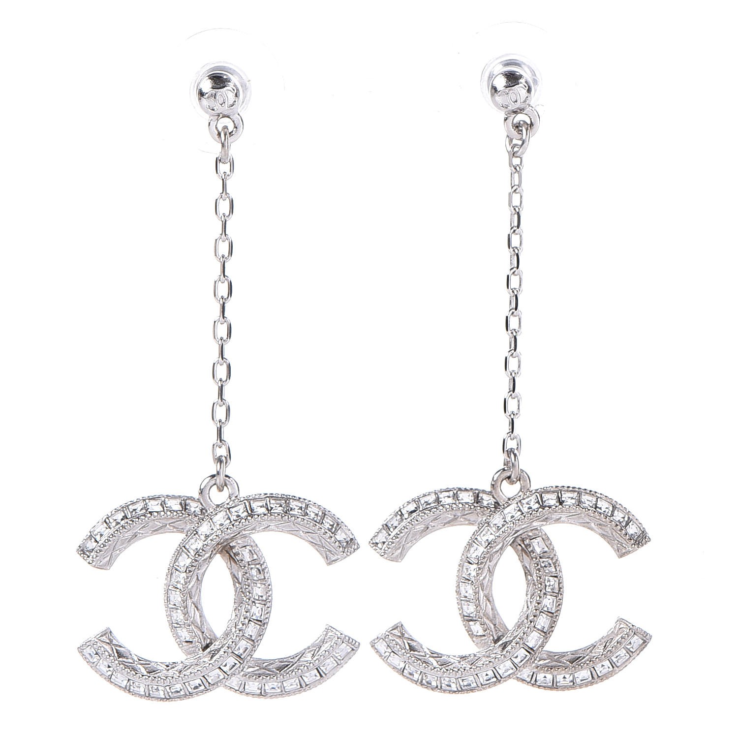 CHANEL Baguette Crystal CC Drop Earrings Silver 292226 CHANEL Baguette Crystal CC Drop Earrings Silver 292226