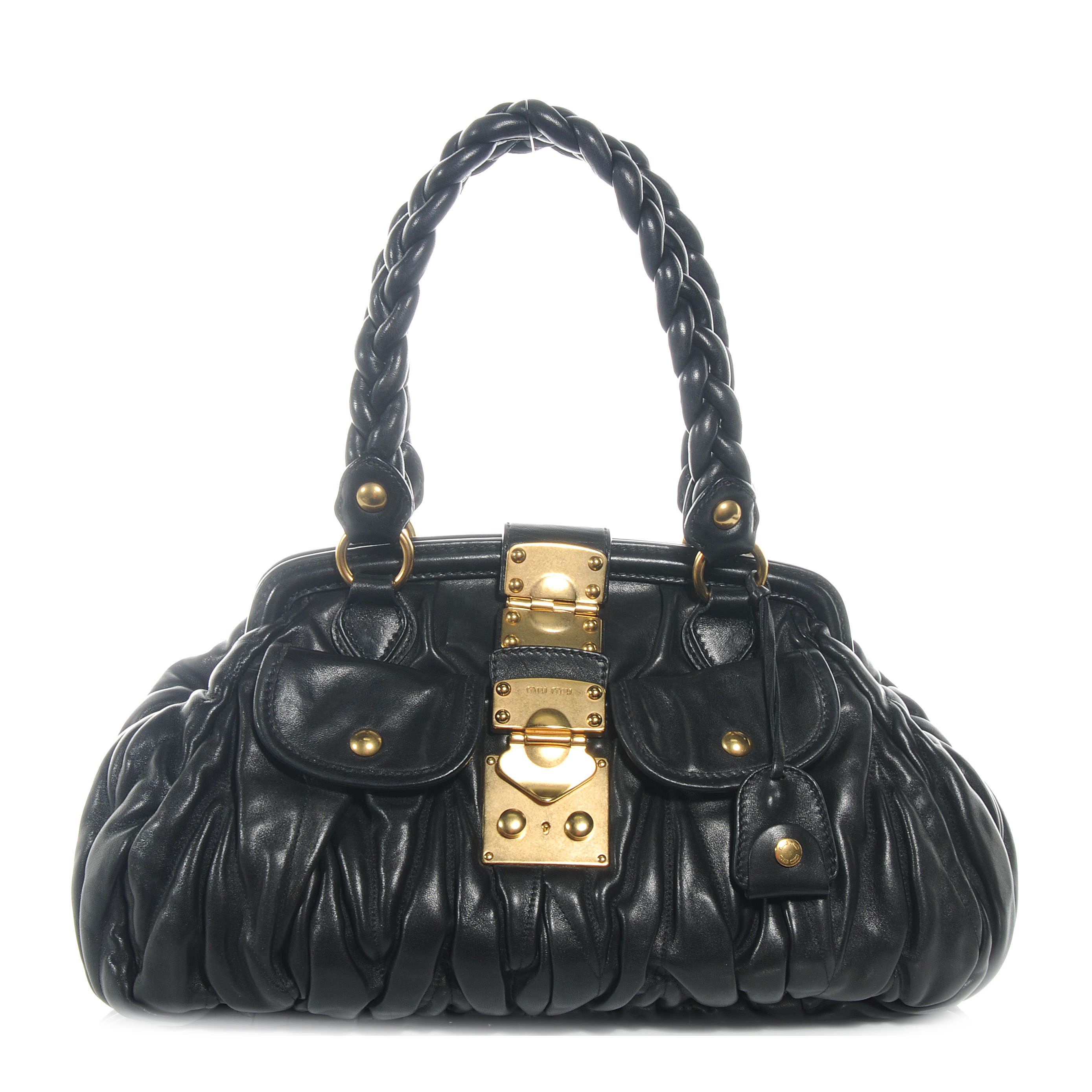 MIU MIU Leather Matelasse Coffer Frame Tote Black 55910 MIU MIU Leather Matelasse Coffer Frame Tote Black 55910