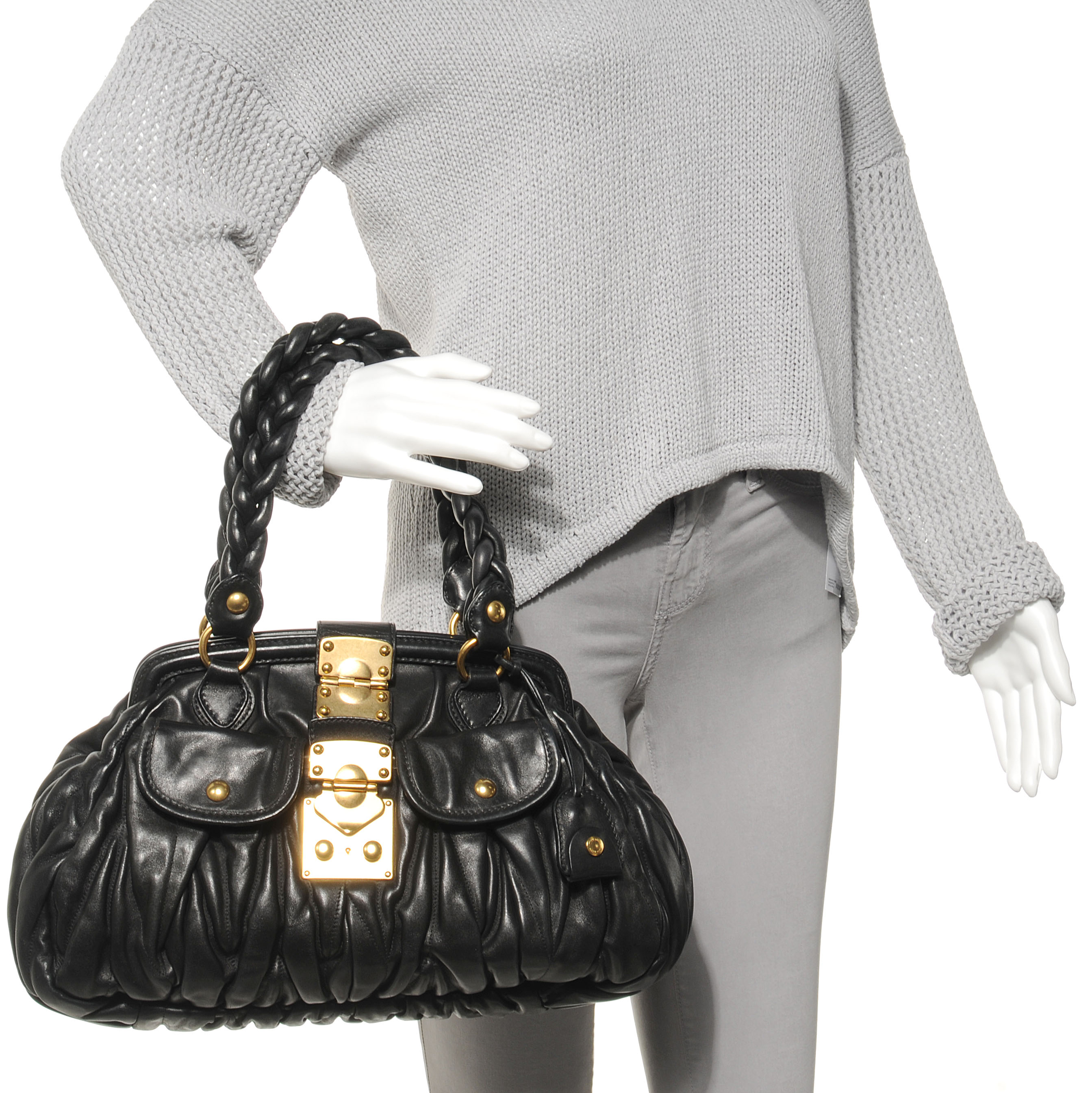 MIU MIU Leather Matelasse Coffer Frame Tote Black 55910 MIU MIU Leather Matelasse Coffer Frame Tote Black 55910