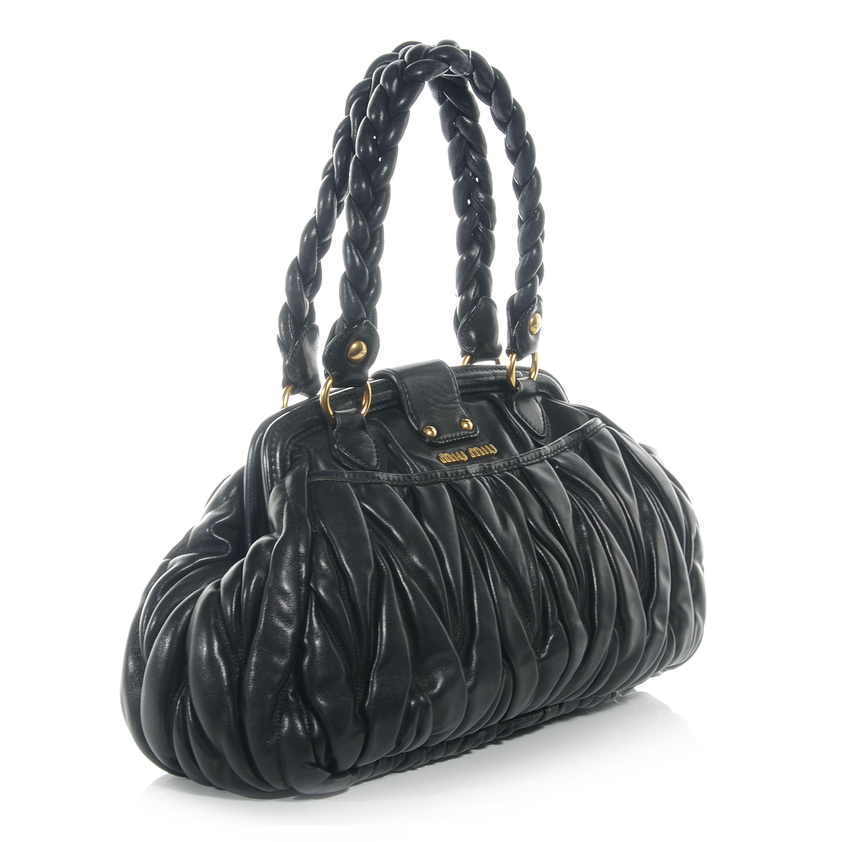 MIU MIU Leather Matelasse Coffer Frame Tote Black 55910 MIU MIU Leather Matelasse Coffer Frame Tote Black 55910