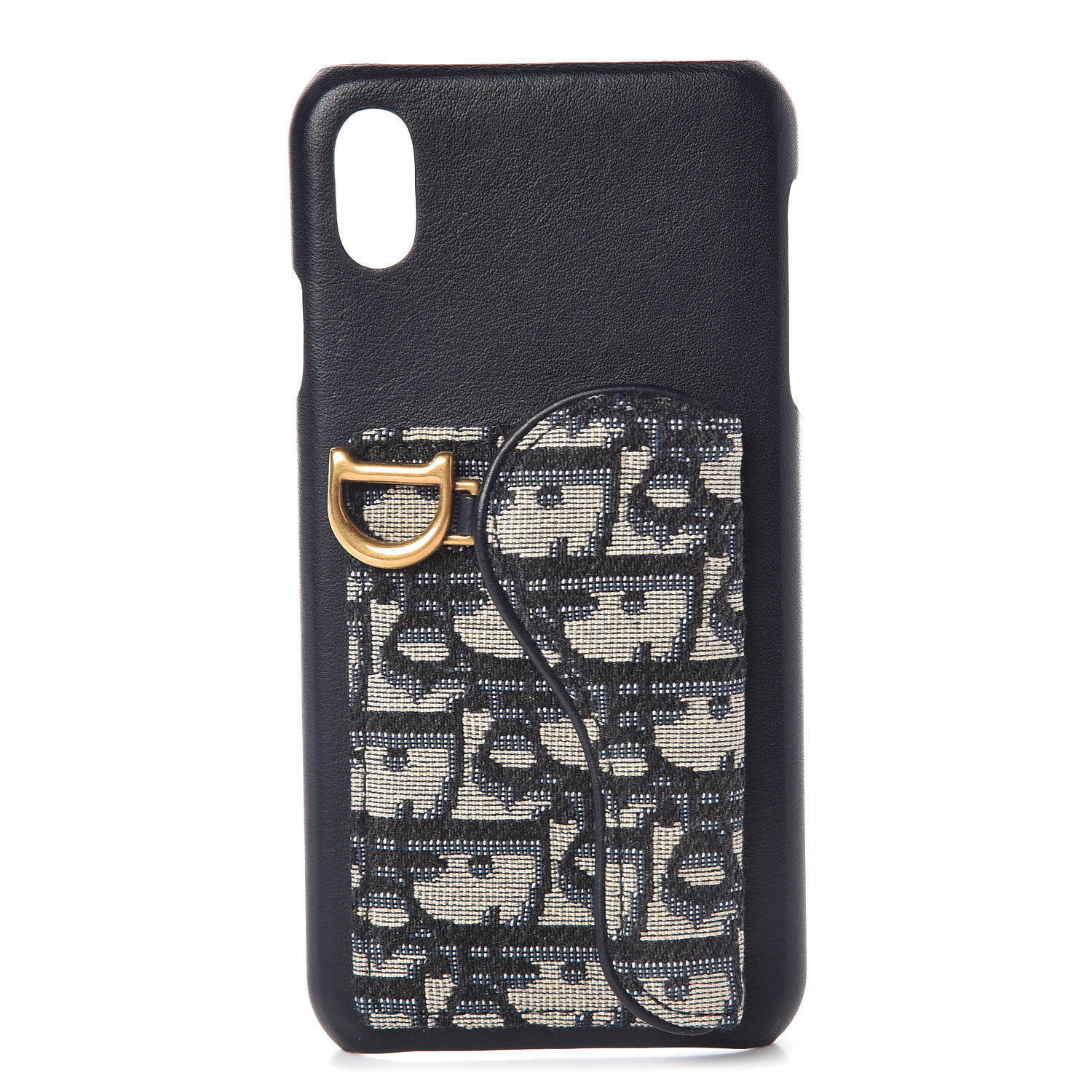 CHRISTIAN DIOR Oblique Calfskin Saddle iPhone X Case Blue 378695