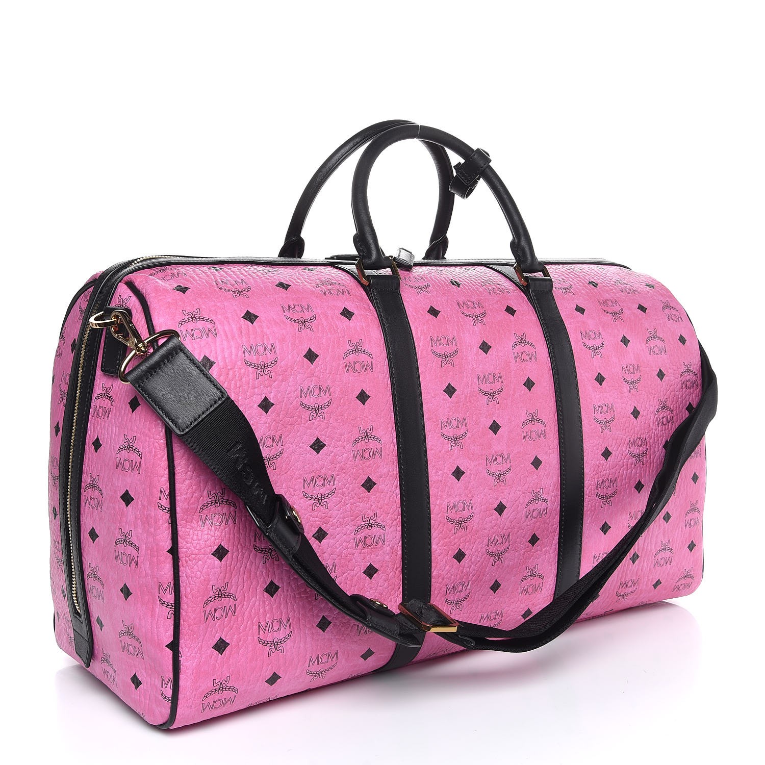 MCM Visetos Large Traveler Weekender Bag Pink 304356 | FASHIONPHILE
