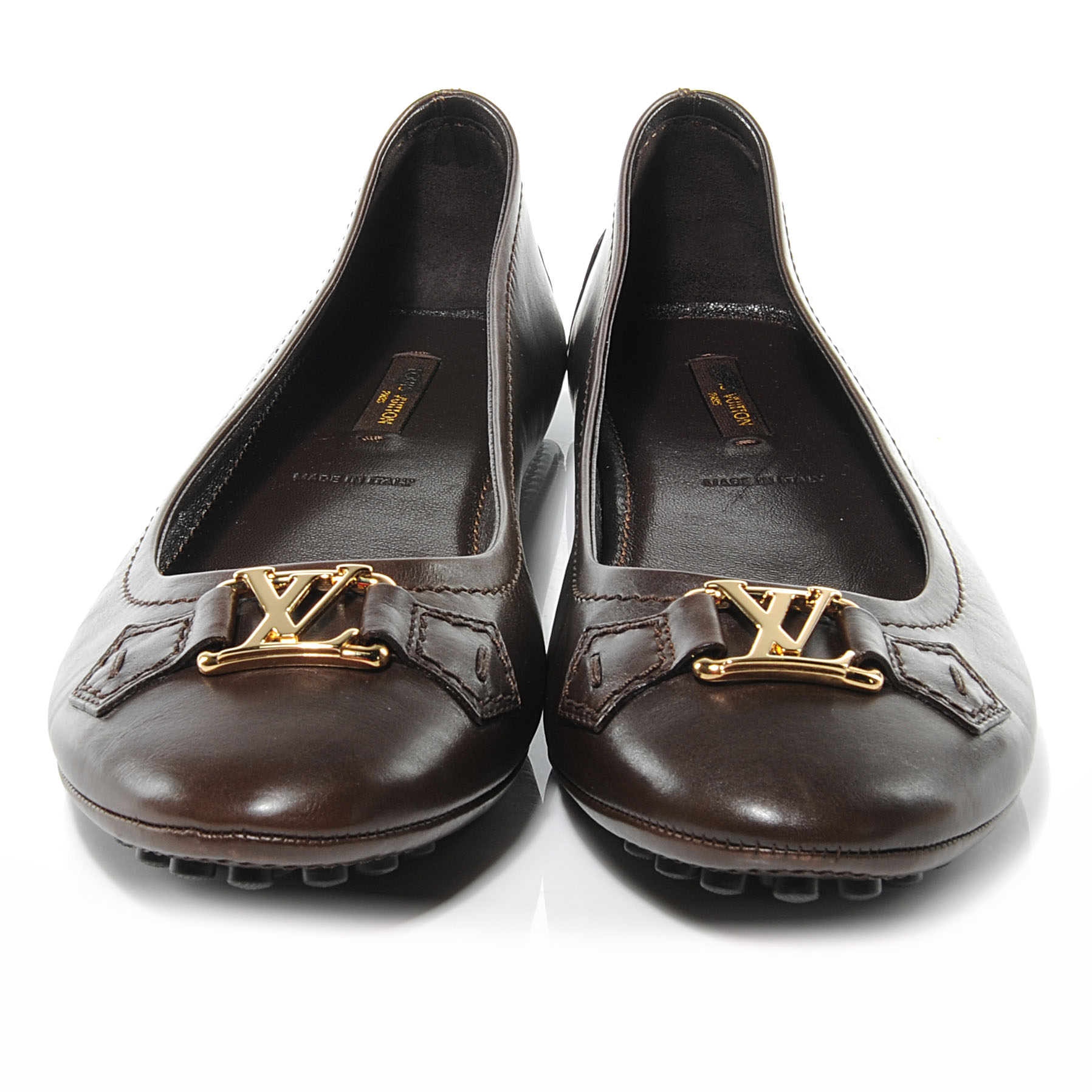 LOUIS VUITTON Leather Oxford Ballerina Flats Moka 39.5 53238