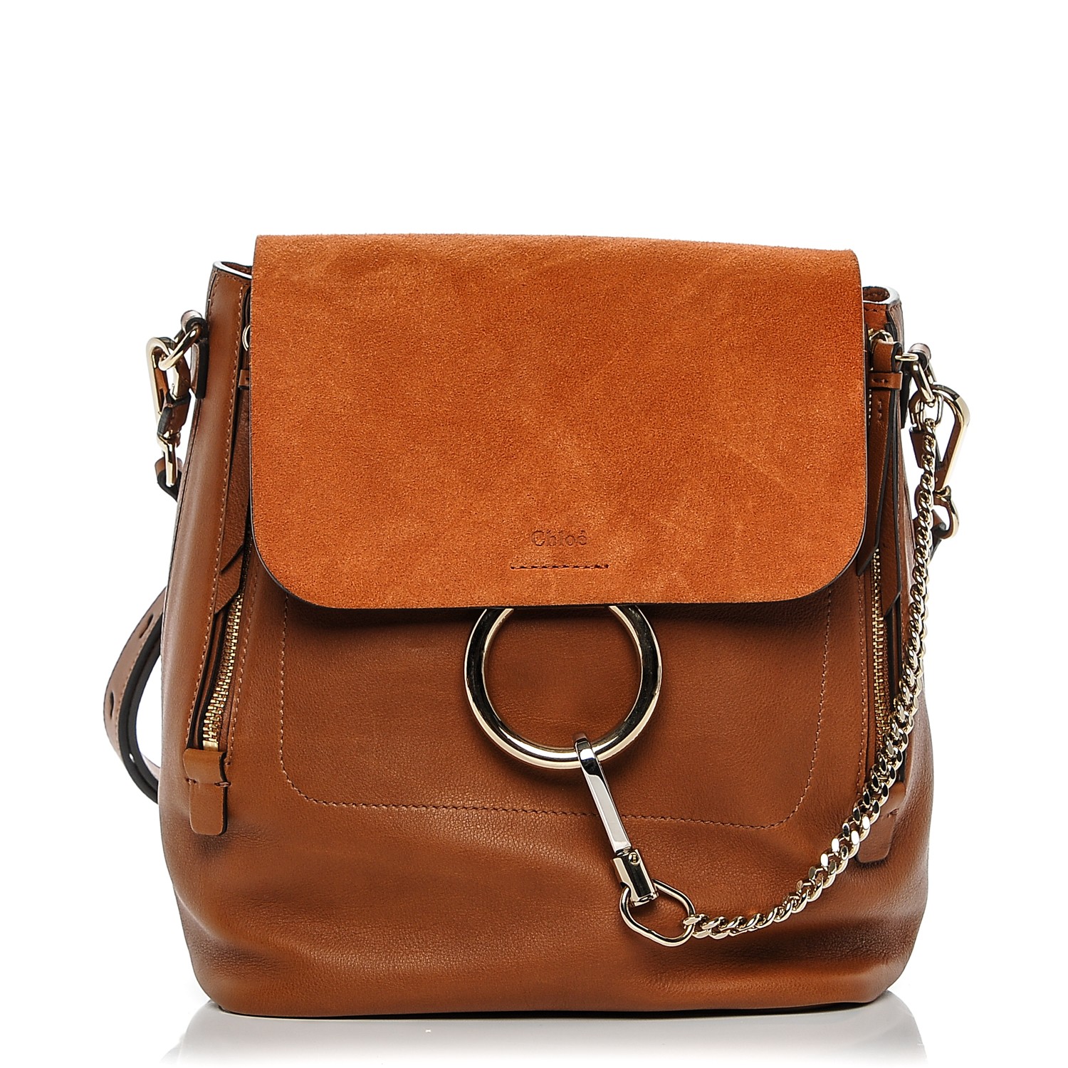 CHLOE Suede Calfskin Medium Faye Backpack Tan 189878