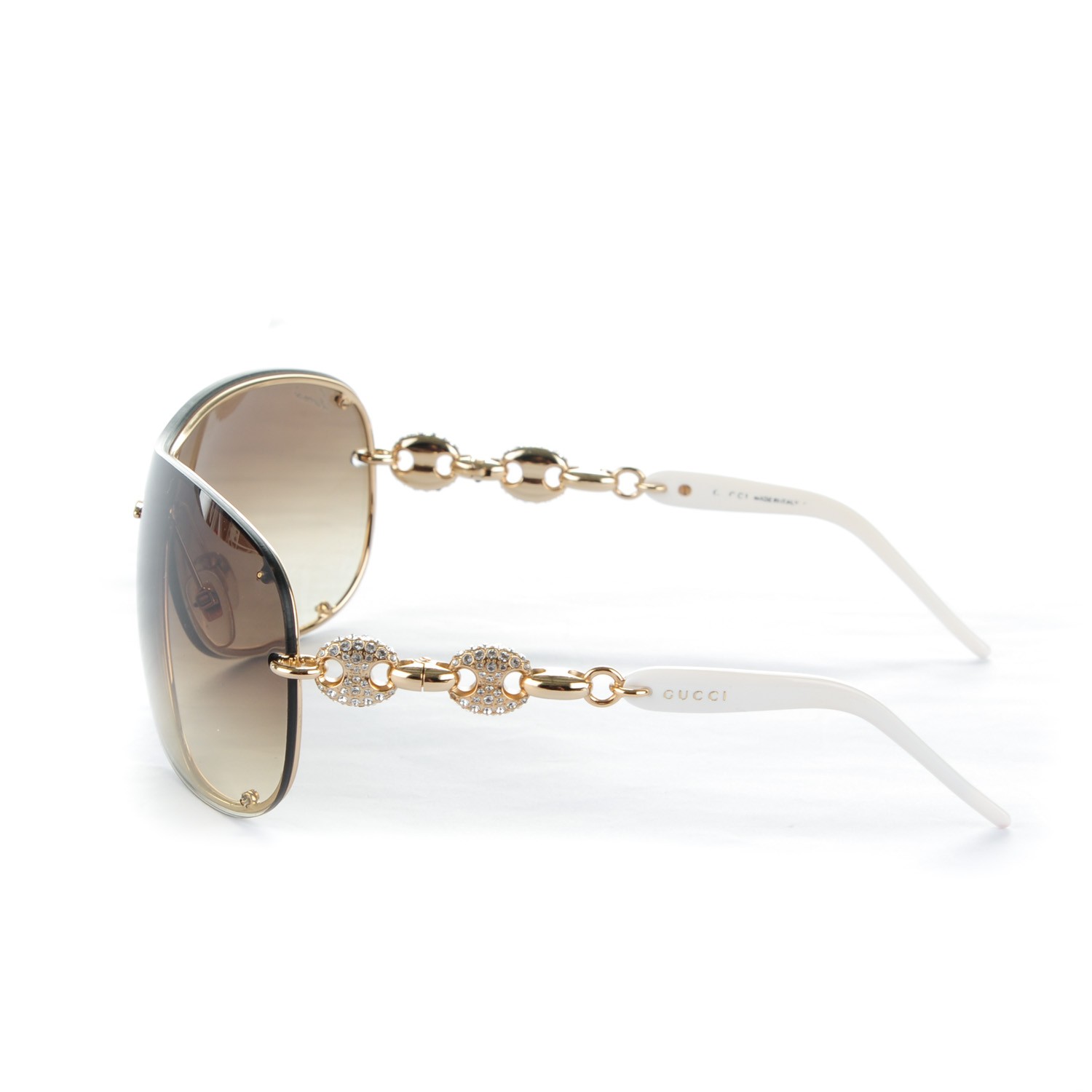 Gucci Swarovski Crystal Marina Chain Sunglasses White 163460
