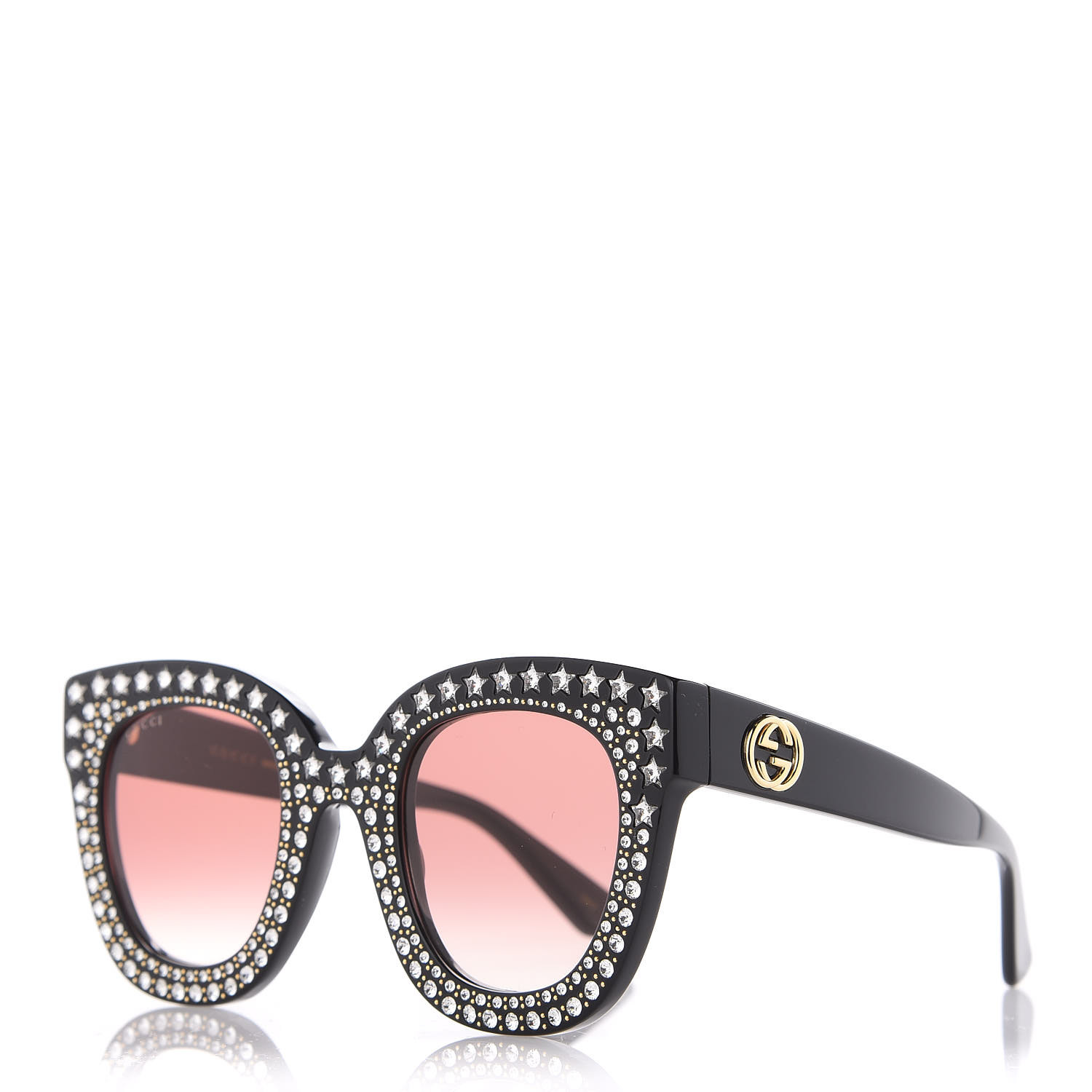 Gucci Acetate Stars Cat Eye Sunglasses Gg0116s Black 406076